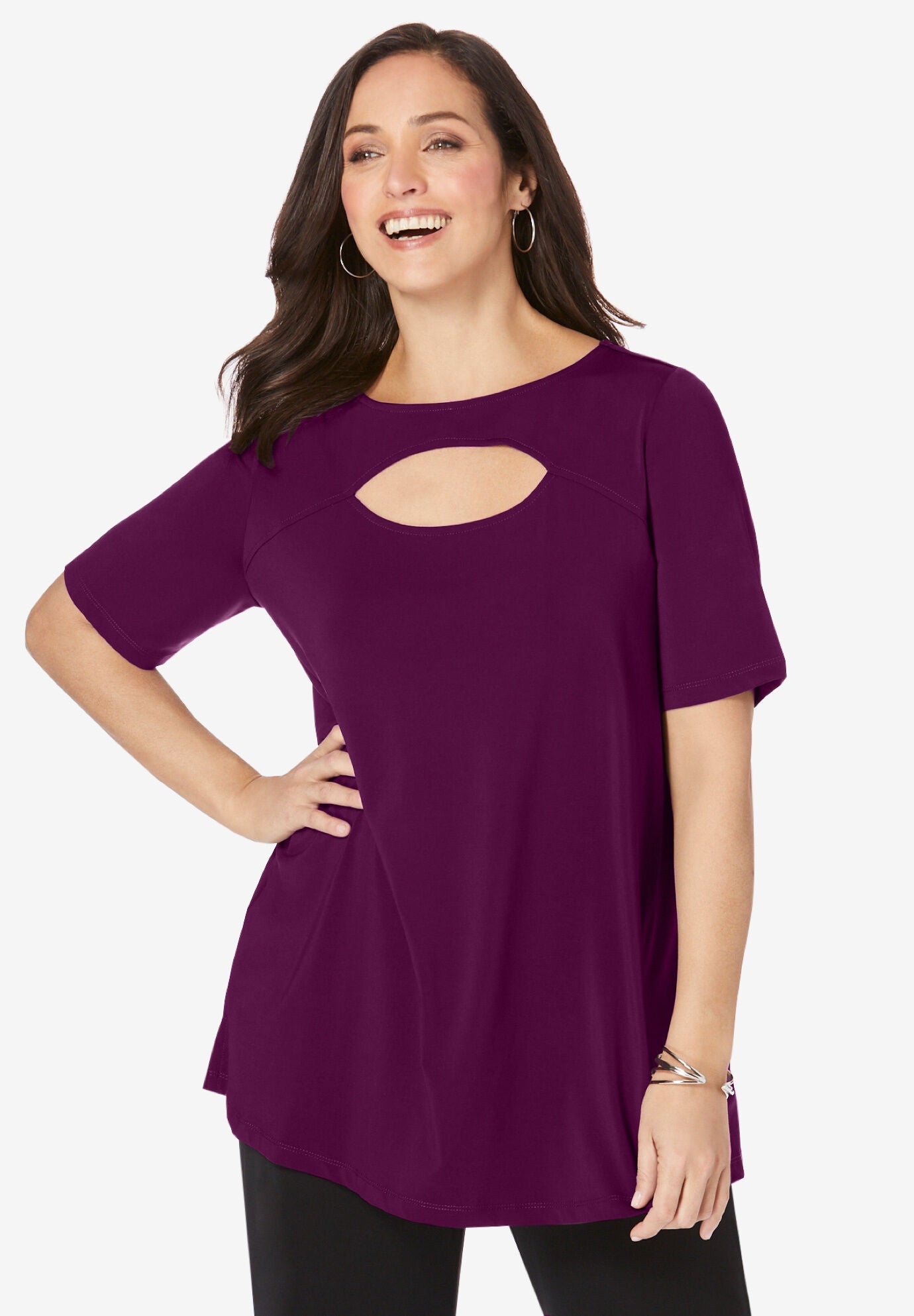 Keyhole Tunic with Elbow-Length Sleeves, 4459534 | Catherines