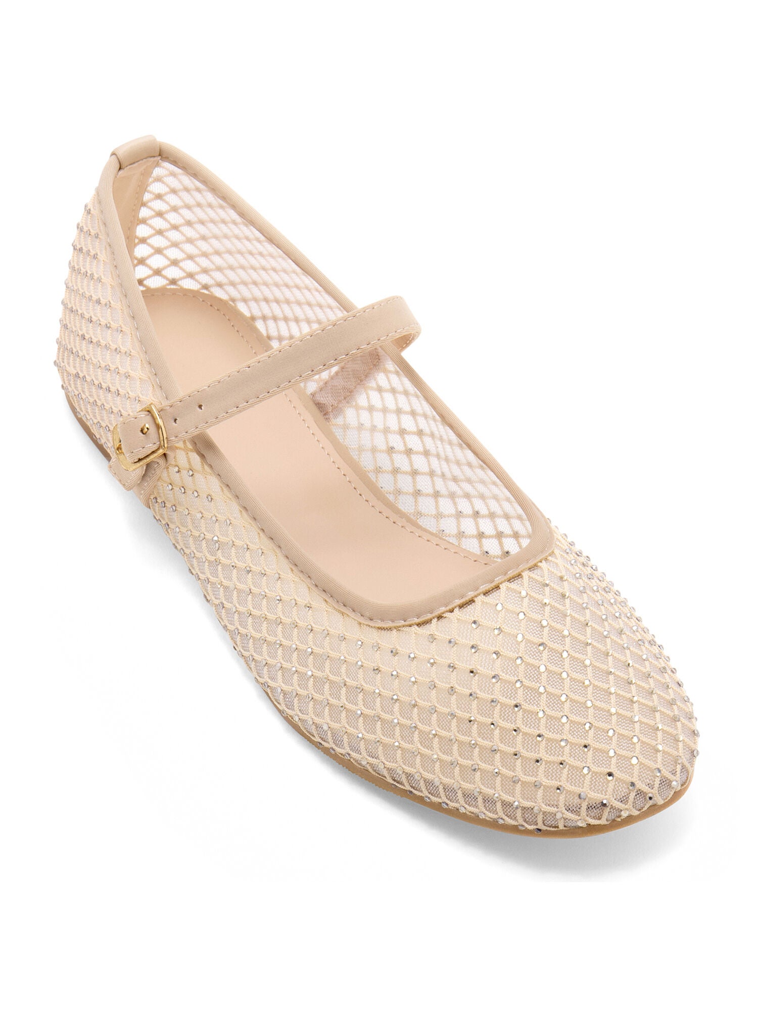 Rhinestone Mesh Flats Buckle Strap slip on Ballet Flat | Catherines