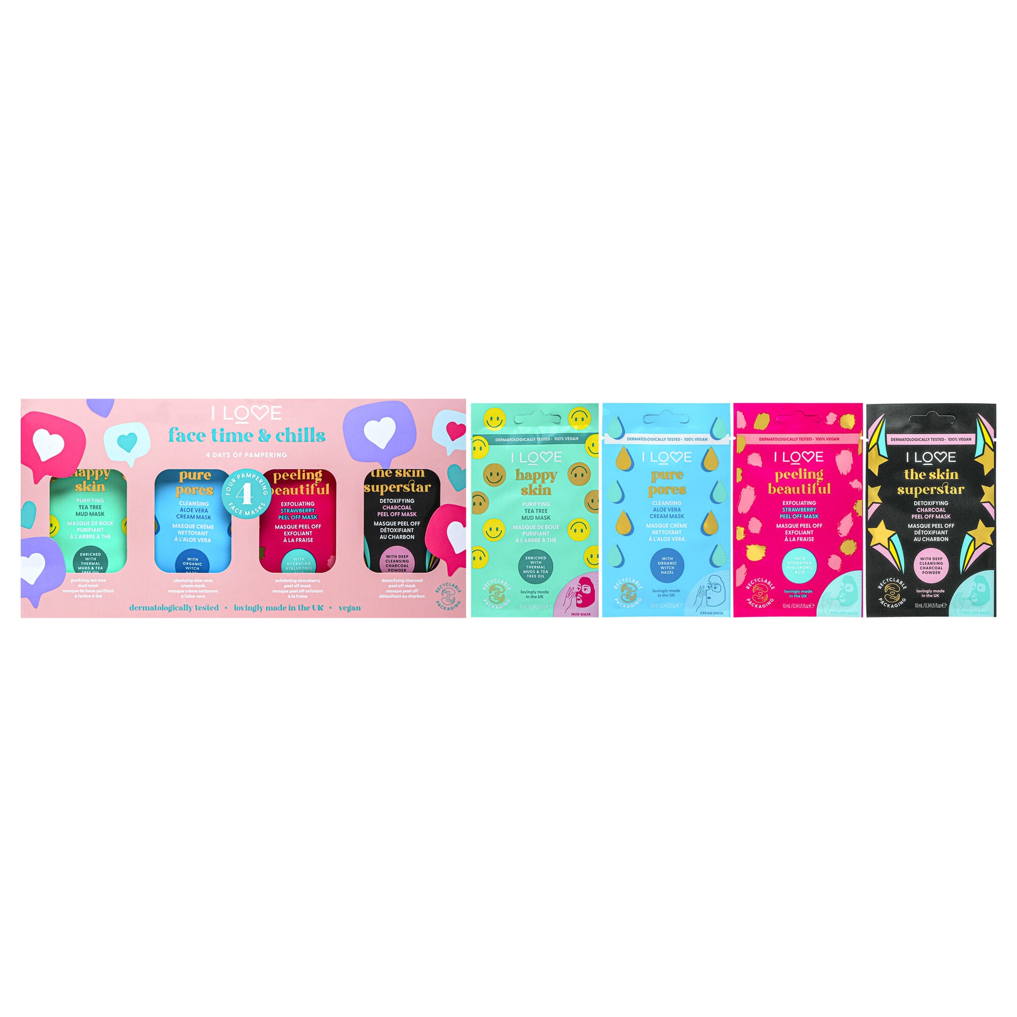 Face Time and Chills Face Mask by I Love Cosmetics for Women - 4 Pc Set ...