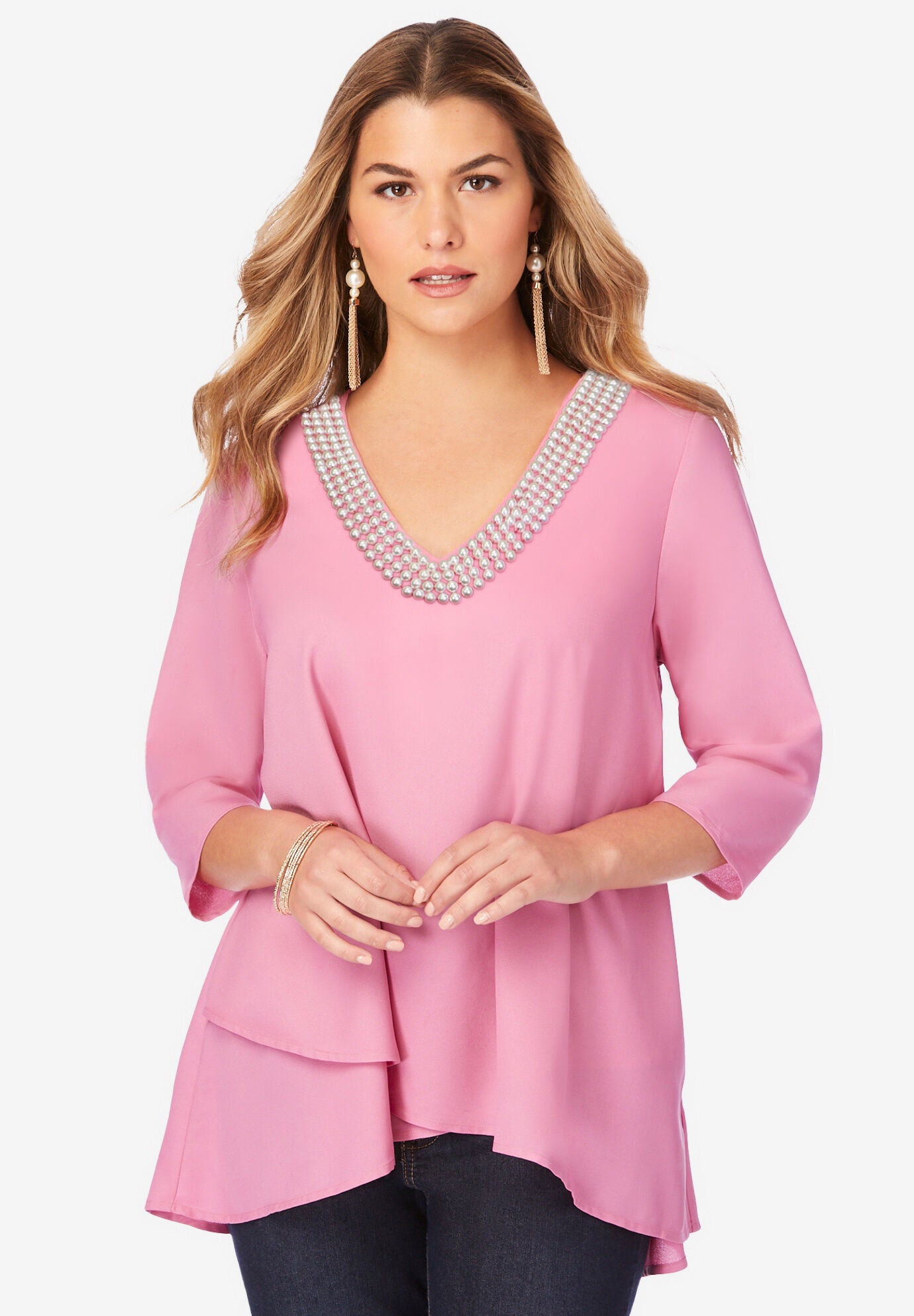 Pearl V-Neck Tunic | Catherines