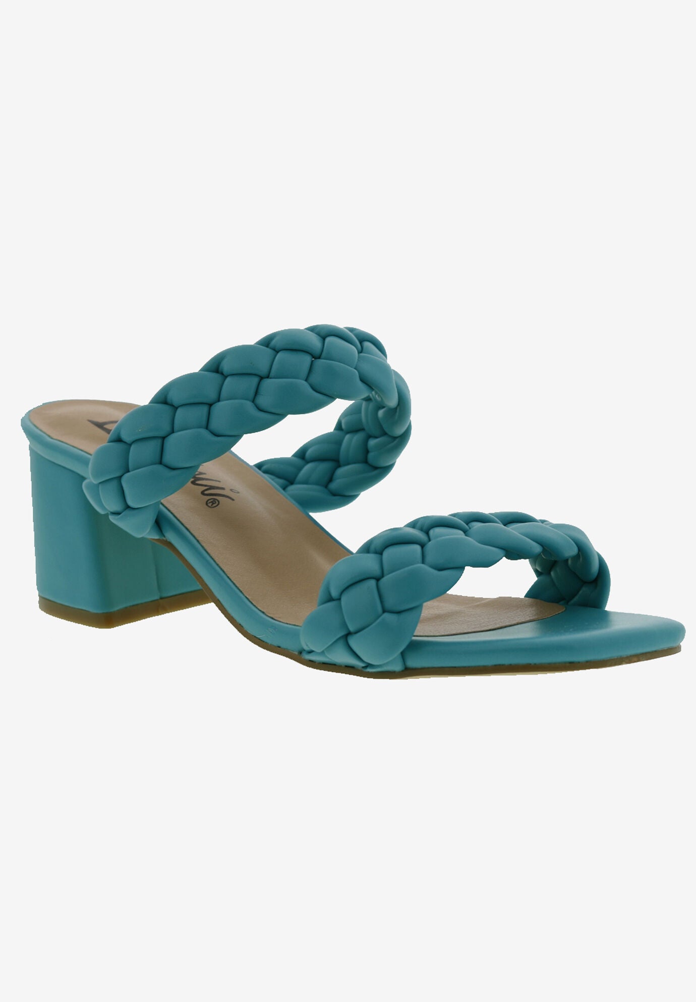 Braided Strap Fuss Slide Sandal - Block Heel Elegance, White Smooth ...
