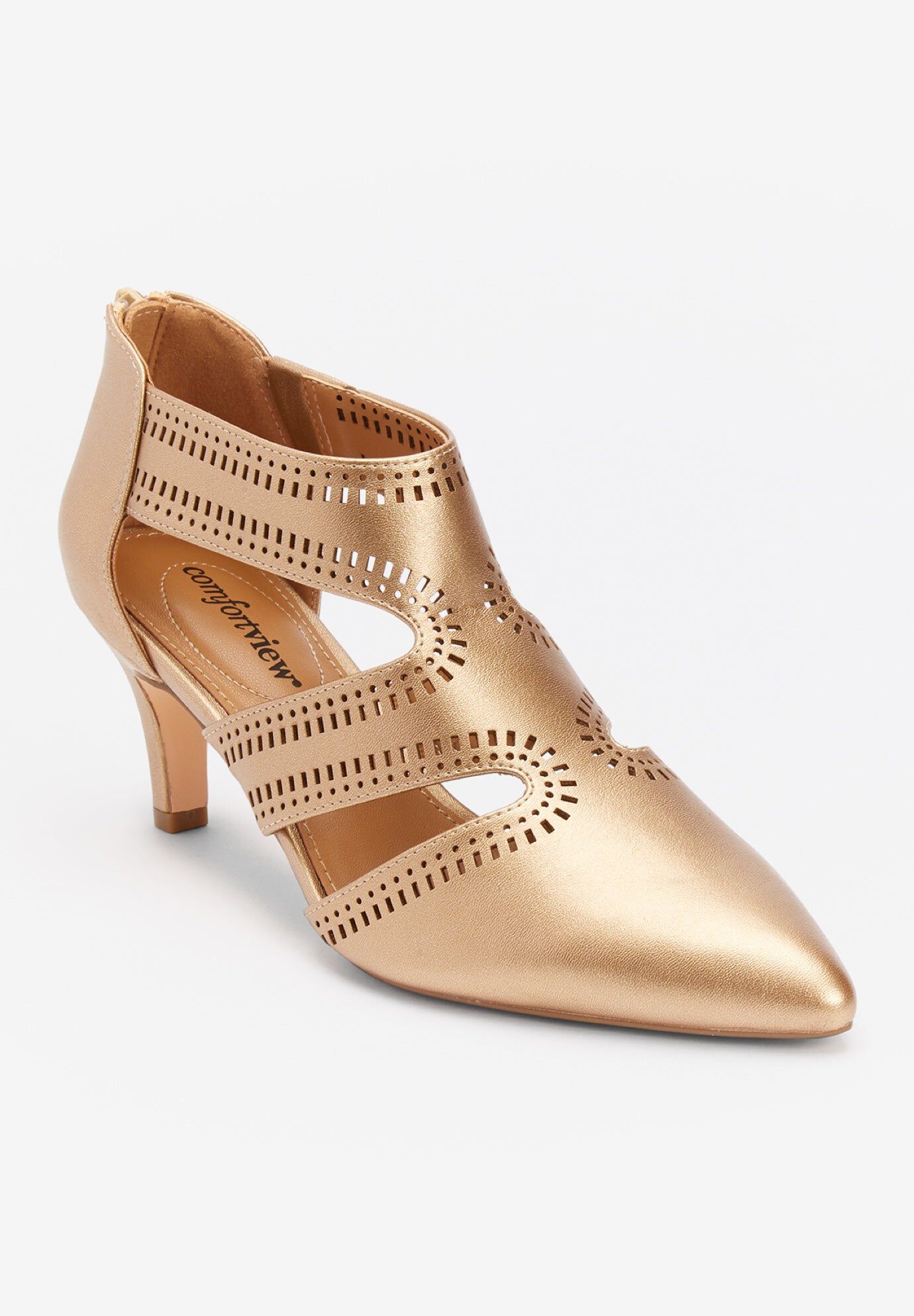 Pointed Toe Gia Shootie - Back Zipper Heel, Black | Catherines