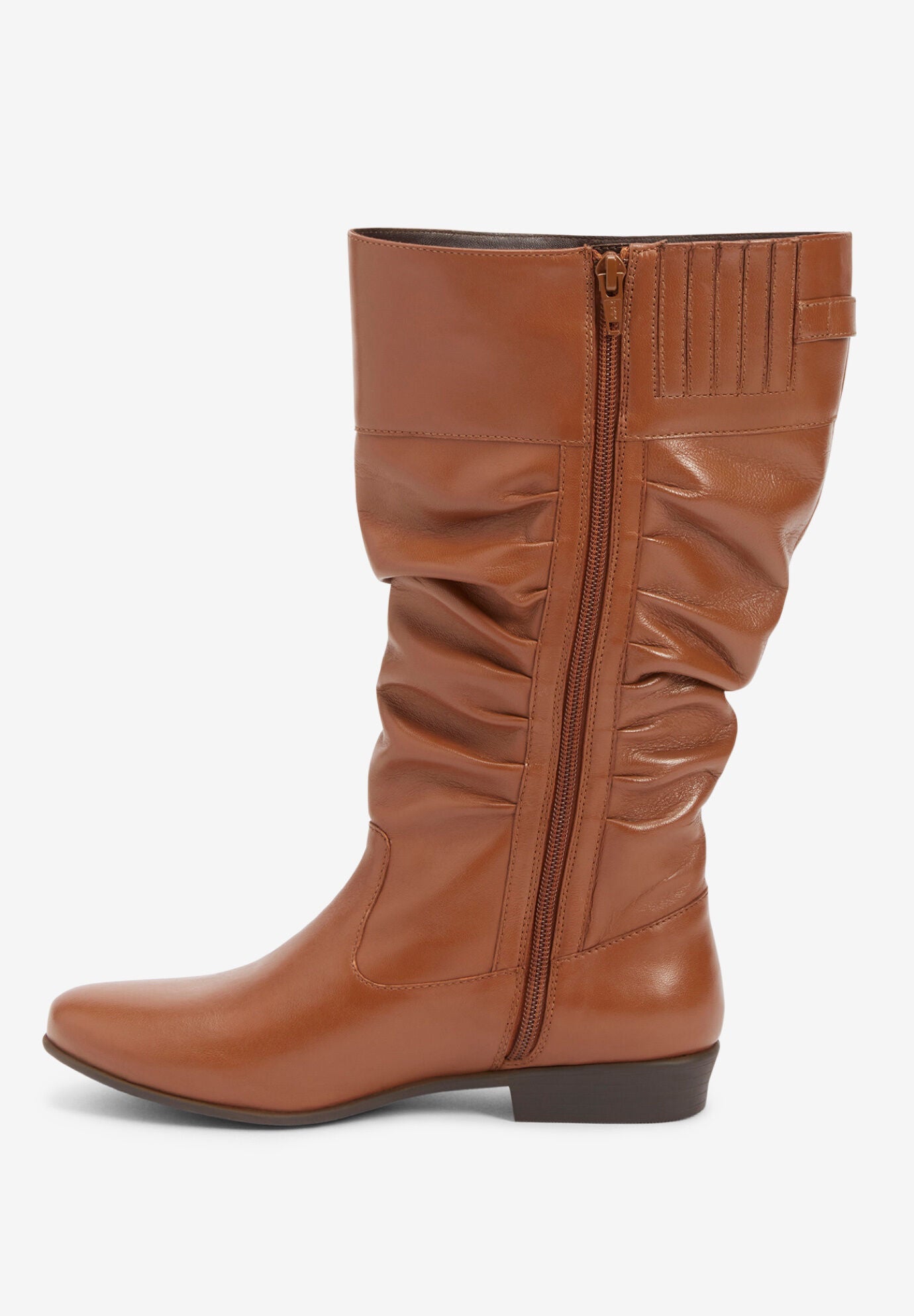 Monica Leather Wide Calf Tall Boot, Dark Cognac | Catherines