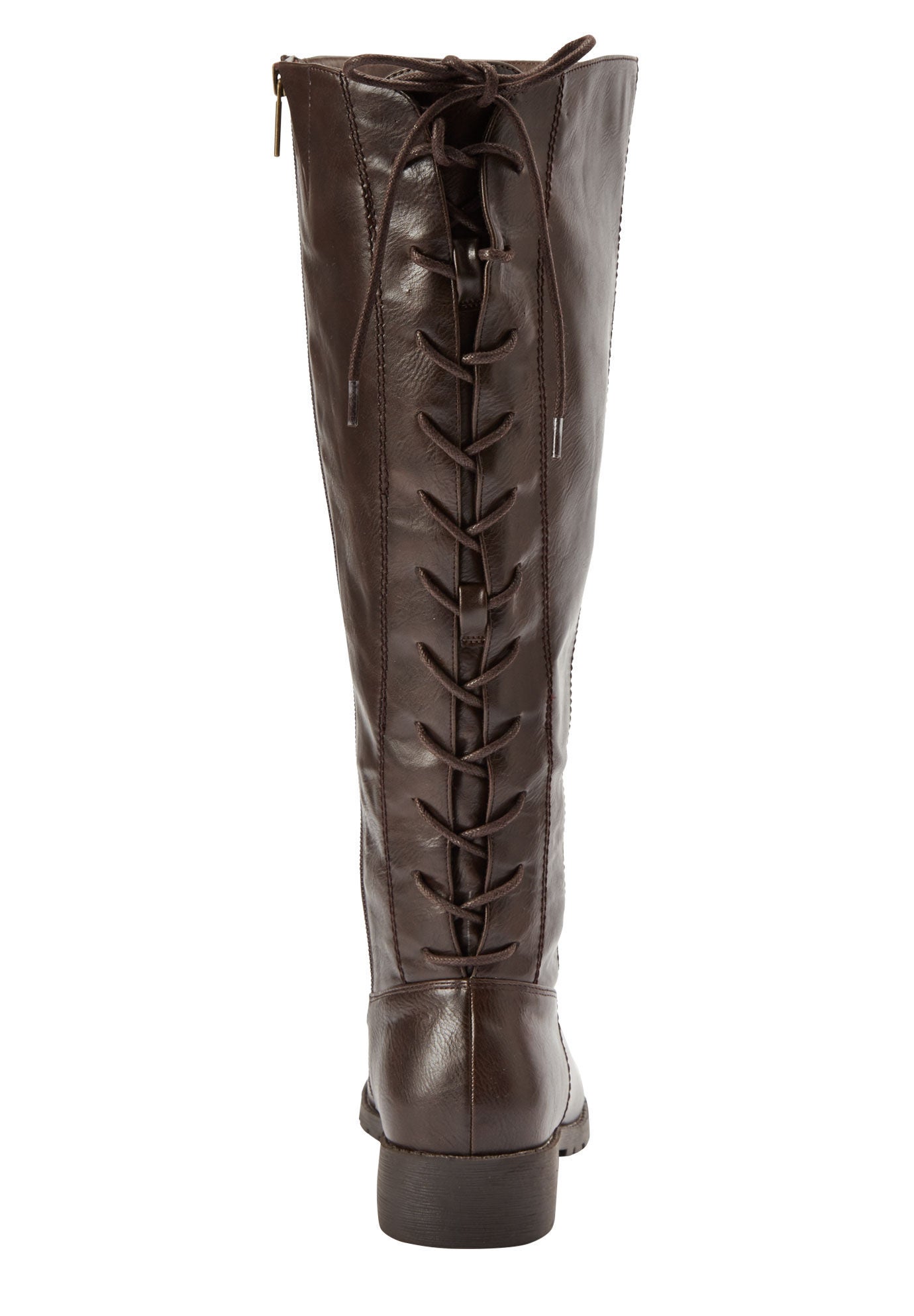 Wide Calf Charleston Boot with Leather-Like Upper, Dark Brown | Catherines