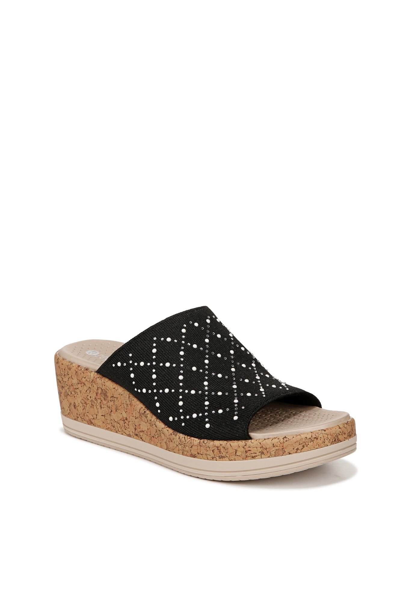 Royal Wedge Sandal with Rhinestones Trim, Black Fabric | Catherines