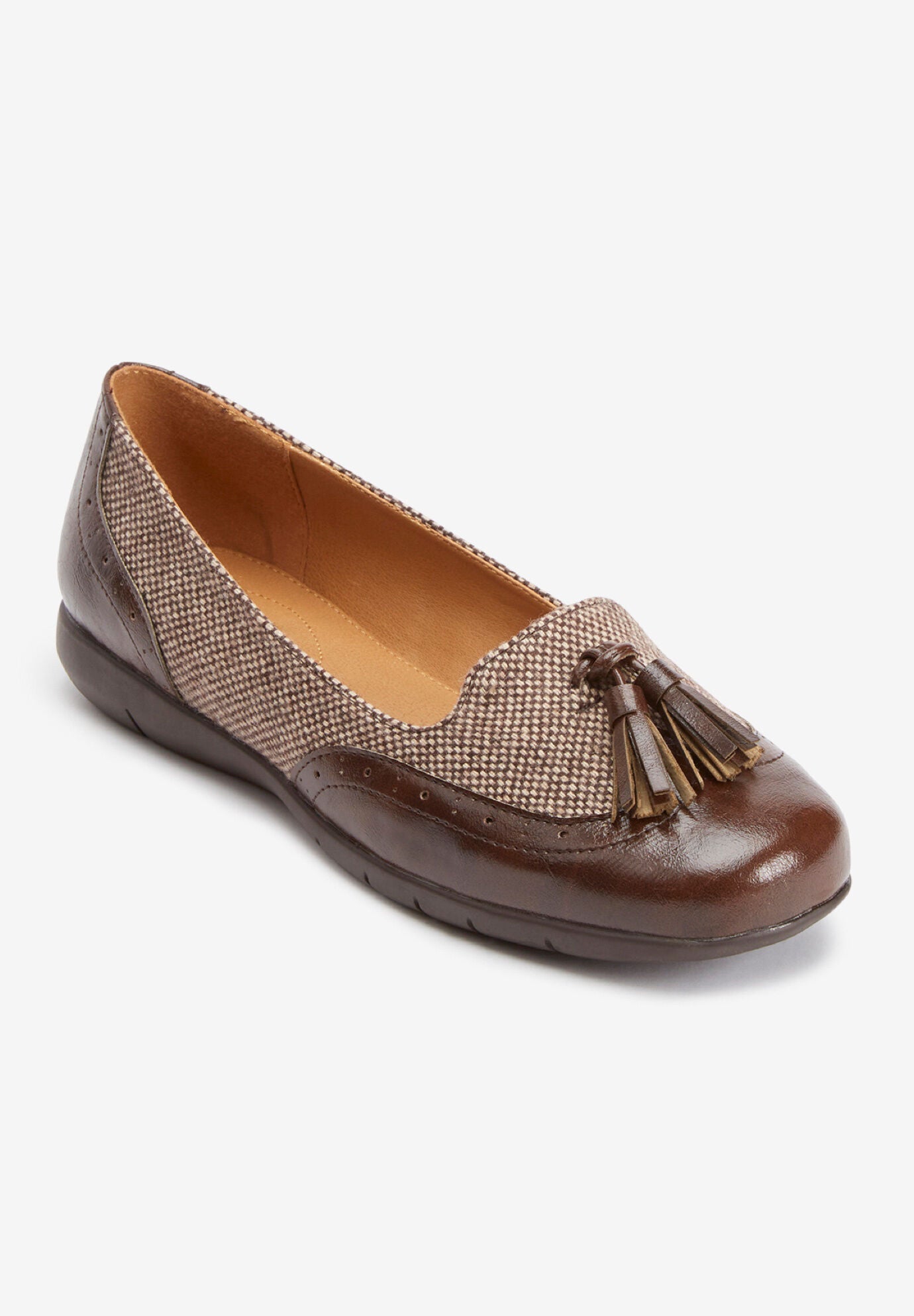 Aster Slip On Flat - Chic Skid-Resistant Flats, Brown Tweed | Catherines
