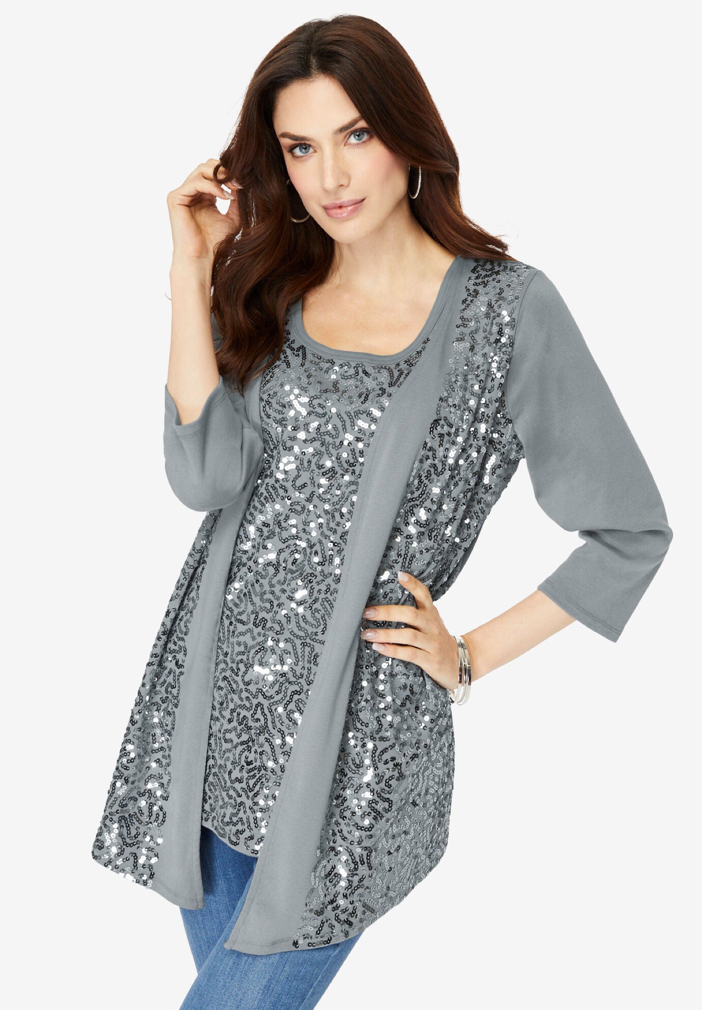 Sequin-Panelled Tank & Cardigan Set | Catherines