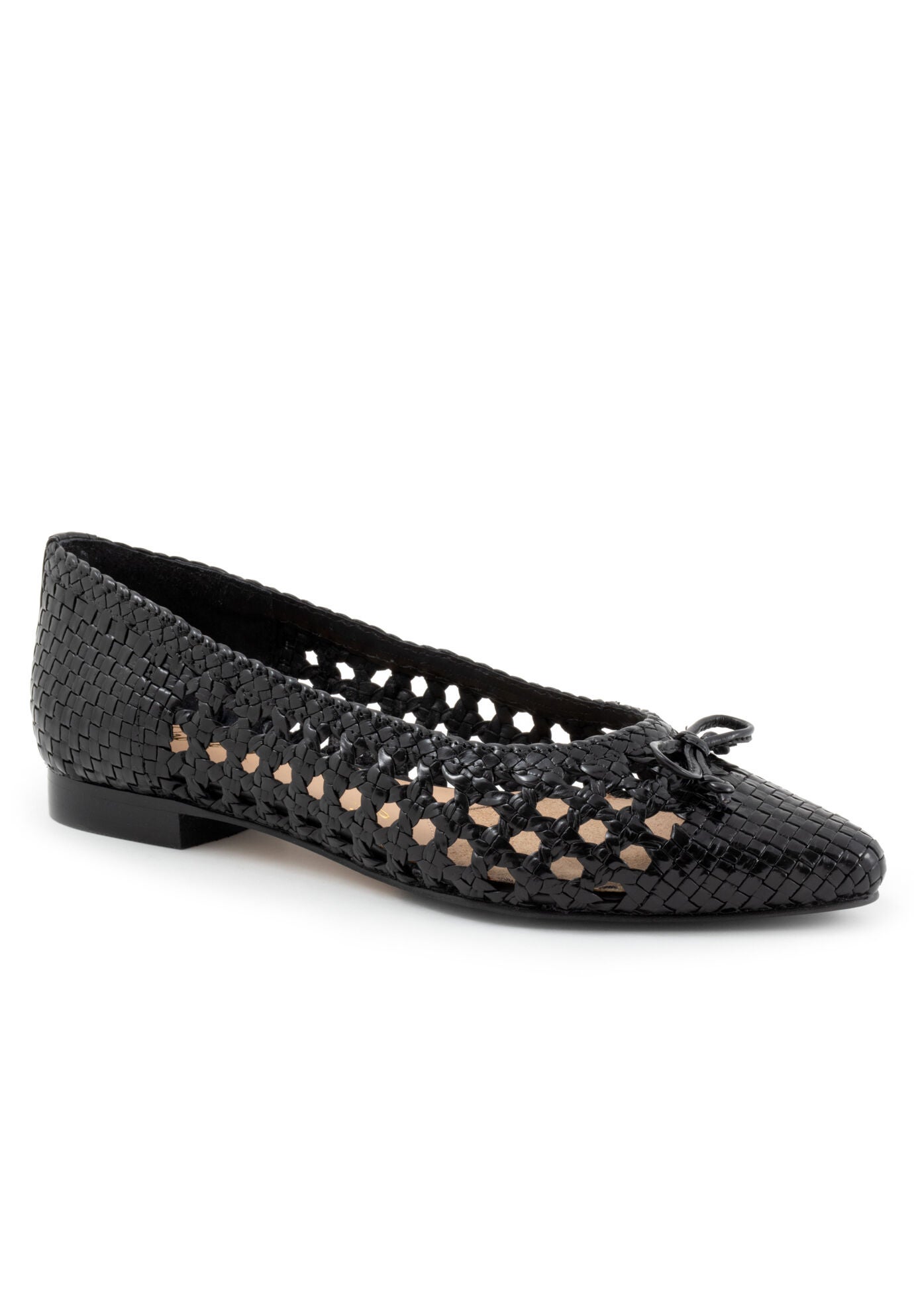 Woven Leather Flats by Edith – Bow Detail, Black | Catherines