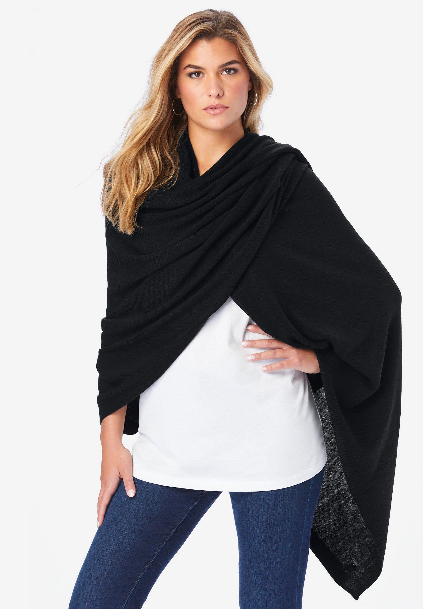 Elegant Wrap - Oversized Shawl, Black | Catherines