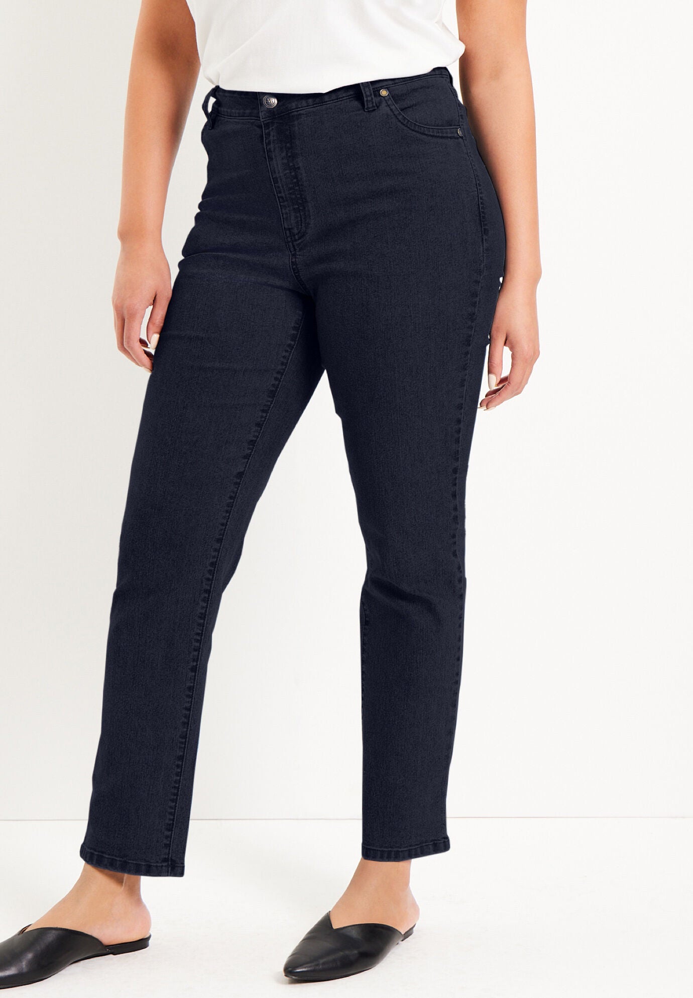 Straight-Leg Jeans - June Fit Denim Style, Dark Blue | Catherines