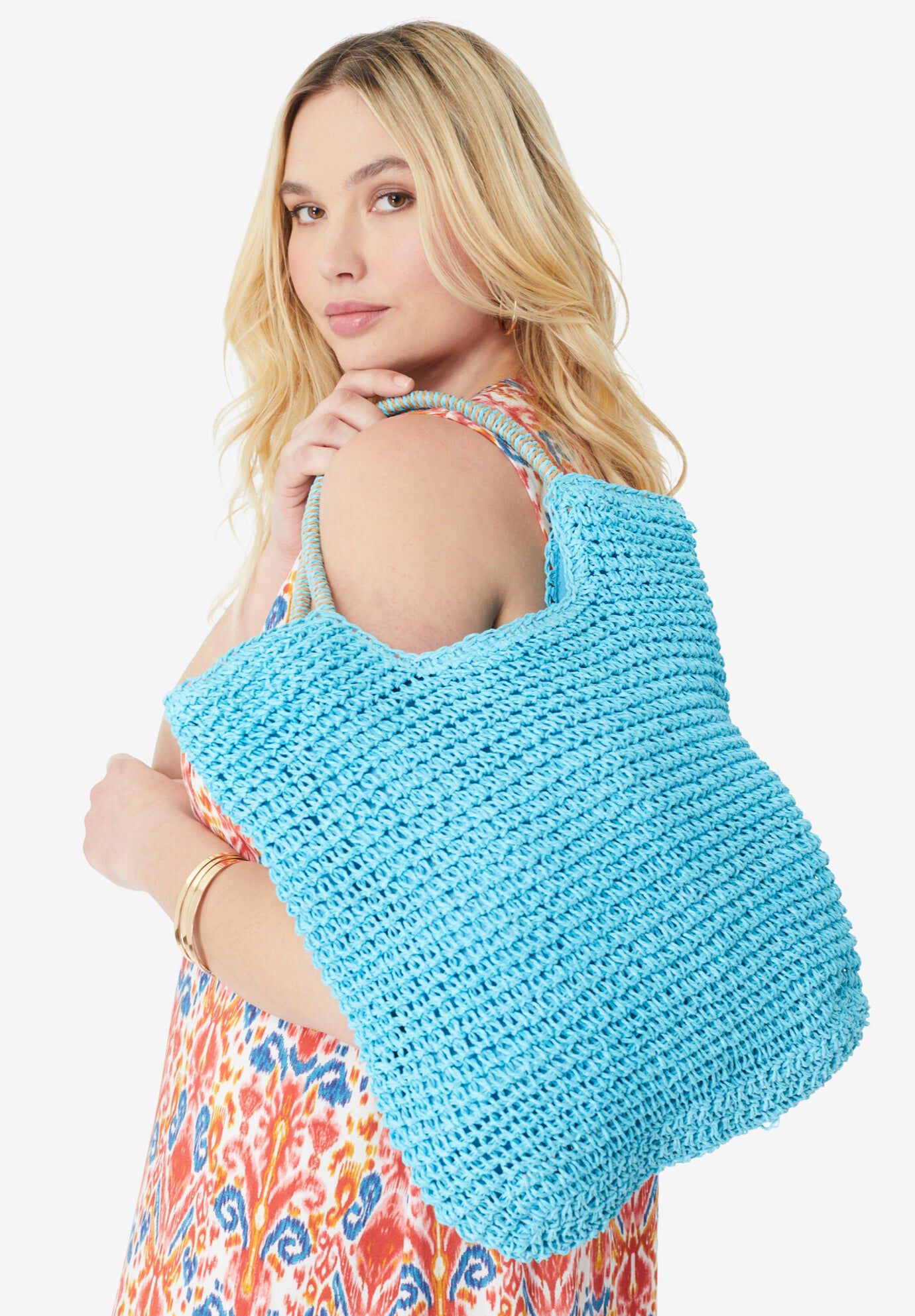 Straw Tote Bag - Woven & Natural Handbag, Pink | Catherines