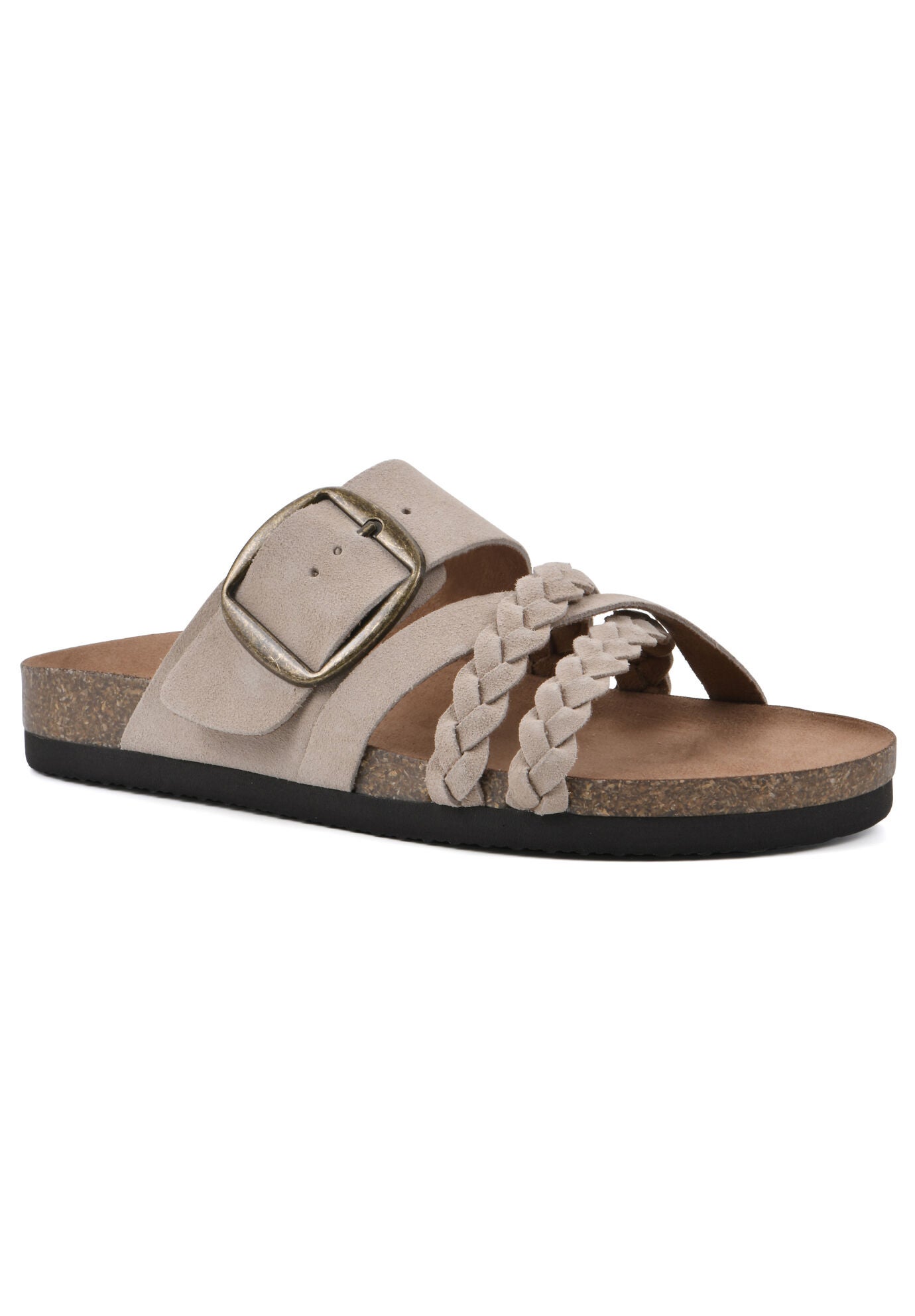 Healing Sandal with Asymmetrical Straps, Wood Suede | Catherines