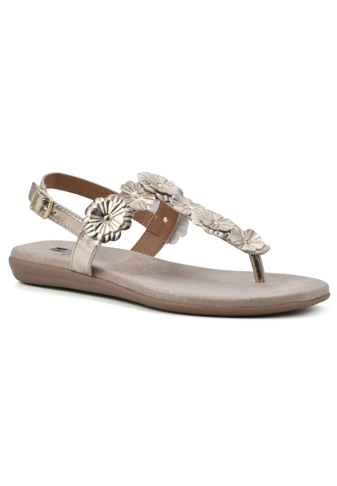 Liftoff Thong Sandal with Flower Applique, Gold Smooth | Catherines