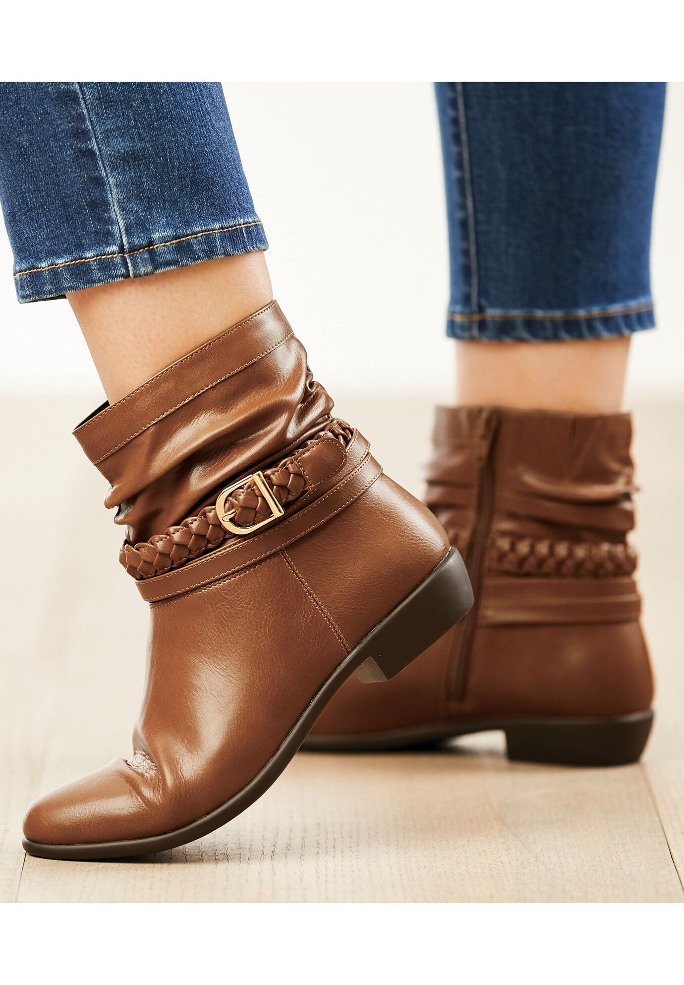 Faux Leather Bootie with Inside Zipper, Black | Catherines