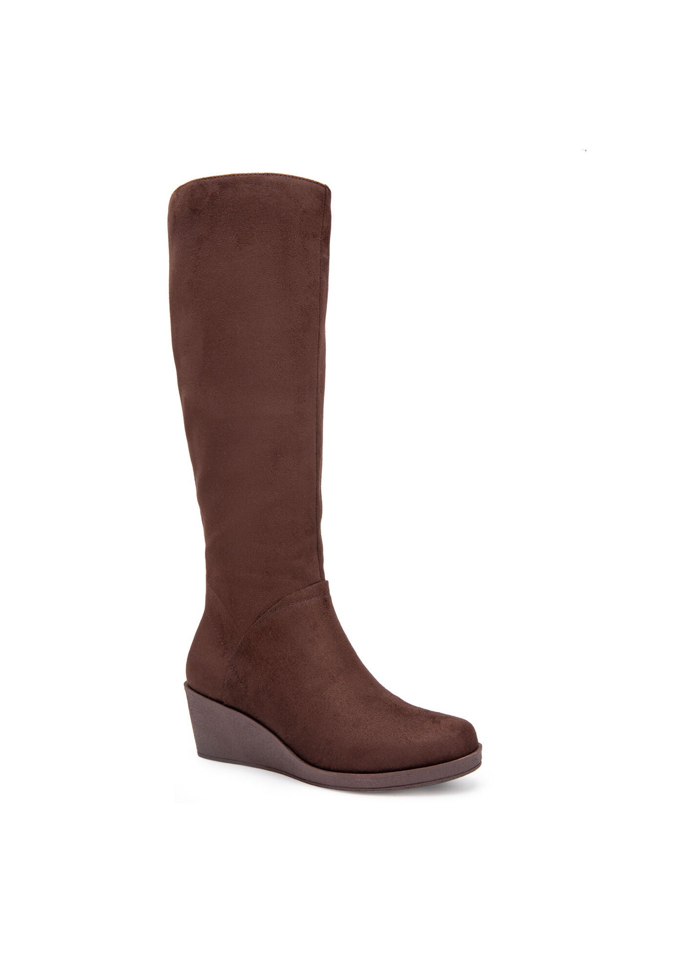 Knee-High Binocular Boot with Double Zipper, Java Faux Suede | Catherines