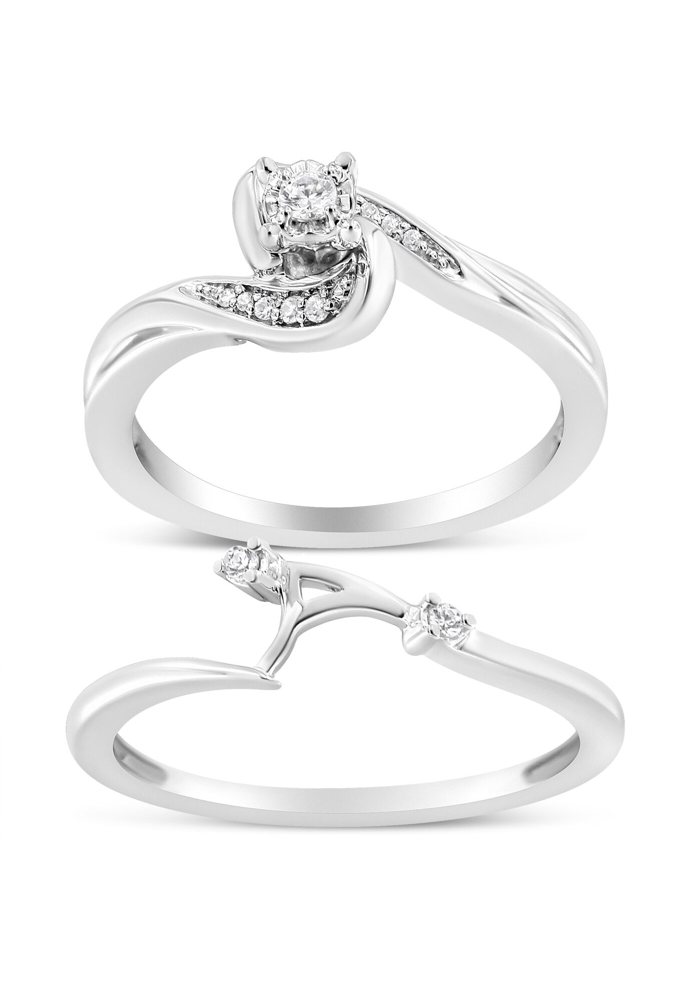 Diamond Swirl Bypass Bridal Set - Sterling Silver, Silver | Catherines