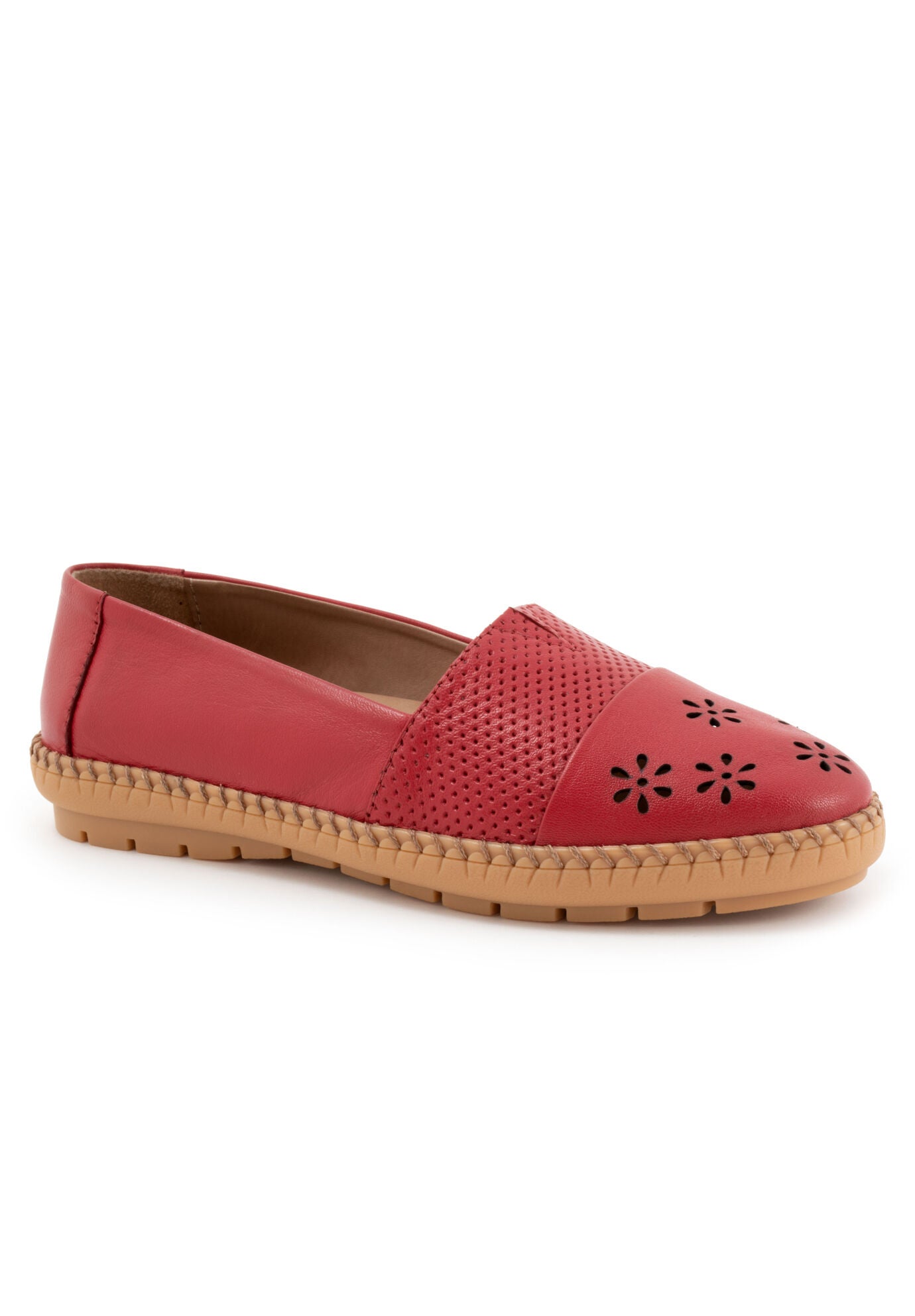 Ballerina Ruby Perf Flat with Stitching Detail, Red | Catherines