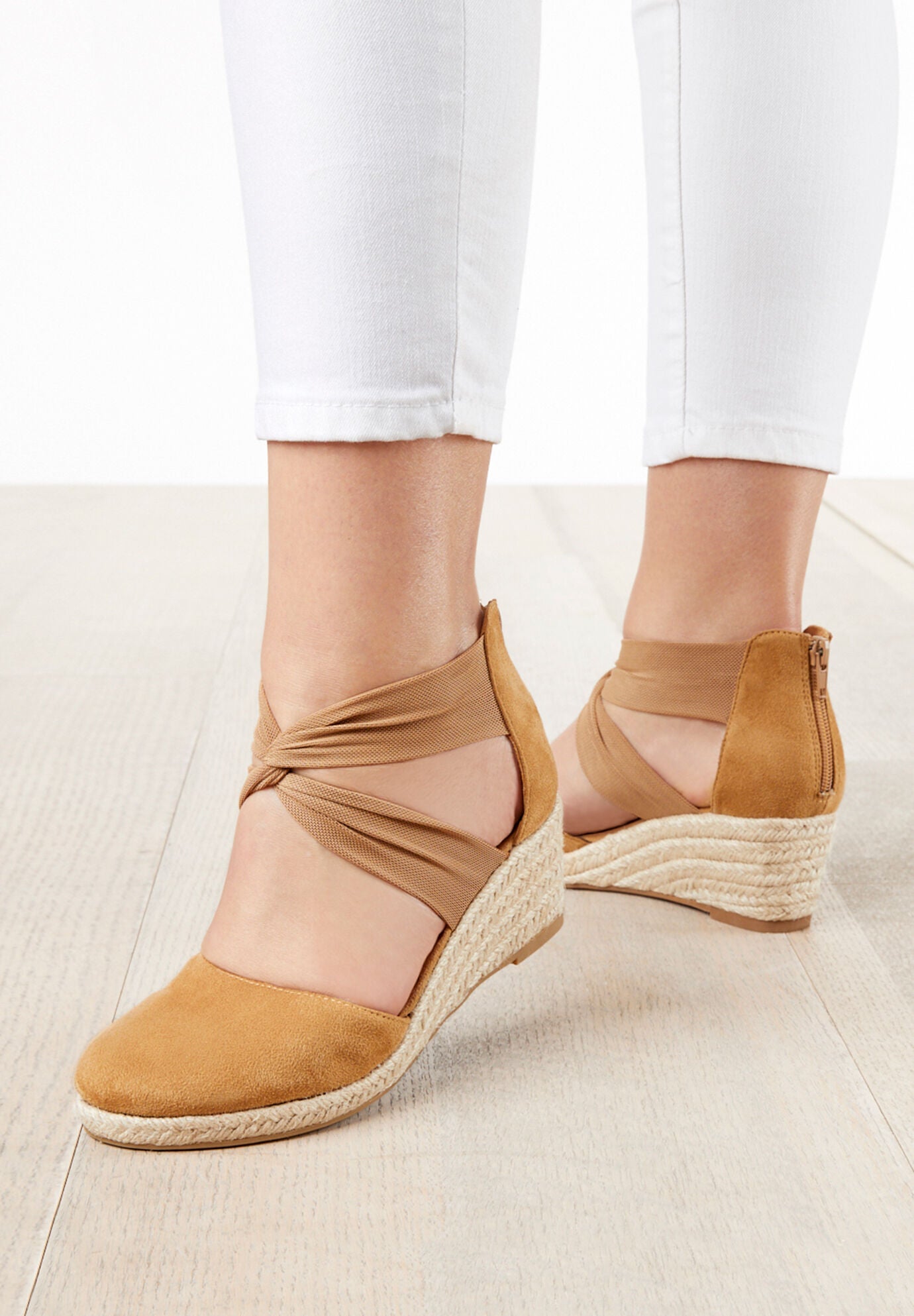 Espadrille Sandals with Suede-Like Upper - Sabine, Tan | Catherines
