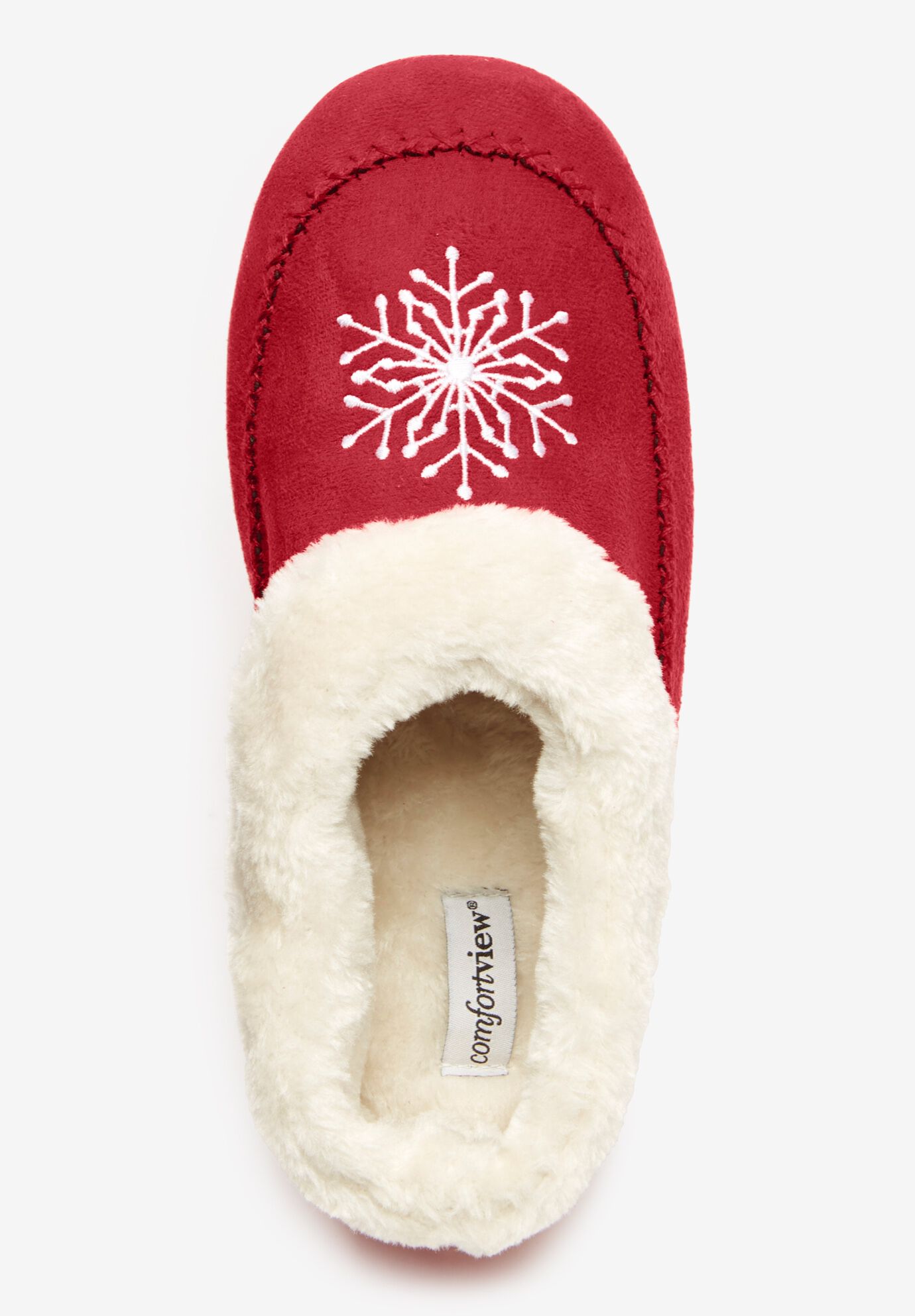 Women's Fur Lined Snowflake Slipper, Black | Catherines
