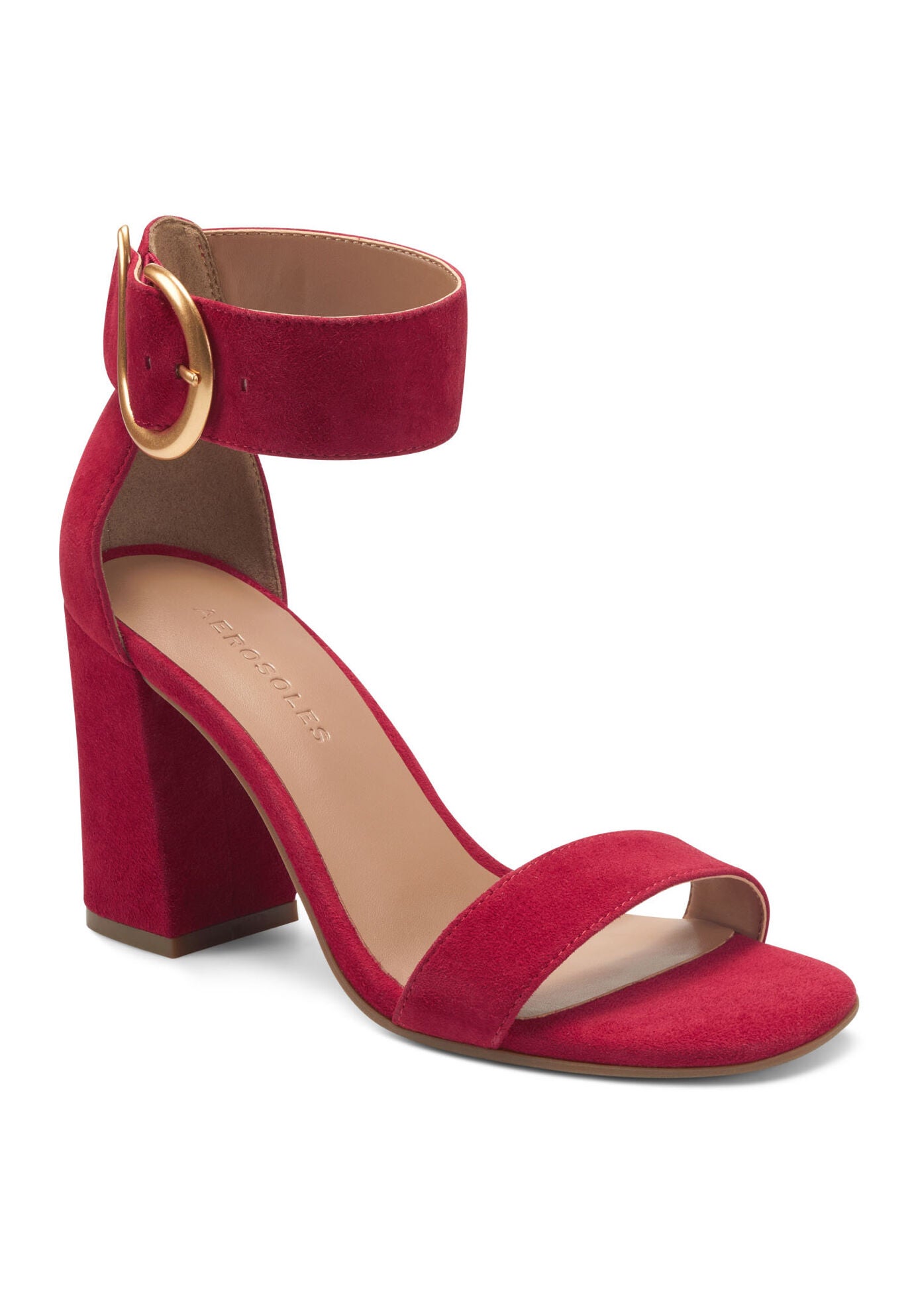 Landon Dressy Sandal with Gold Buckle, Red Suede | Catherines