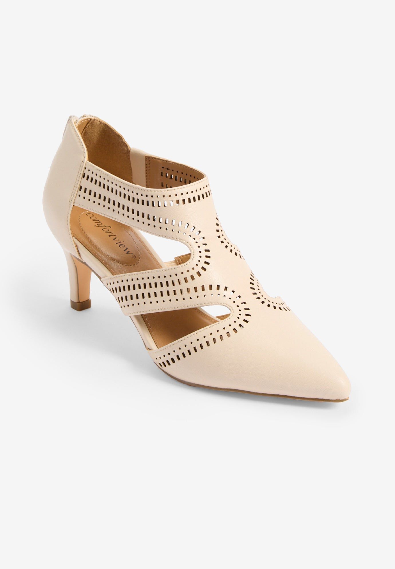 Pointed Toe Gia Shootie - Back Zipper Heel, Bone | Catherines