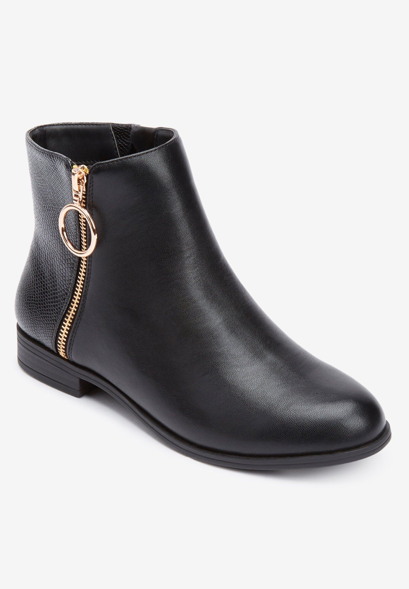 Sleek Addi Bootie - Leather & Snake Design, Black | Catherines