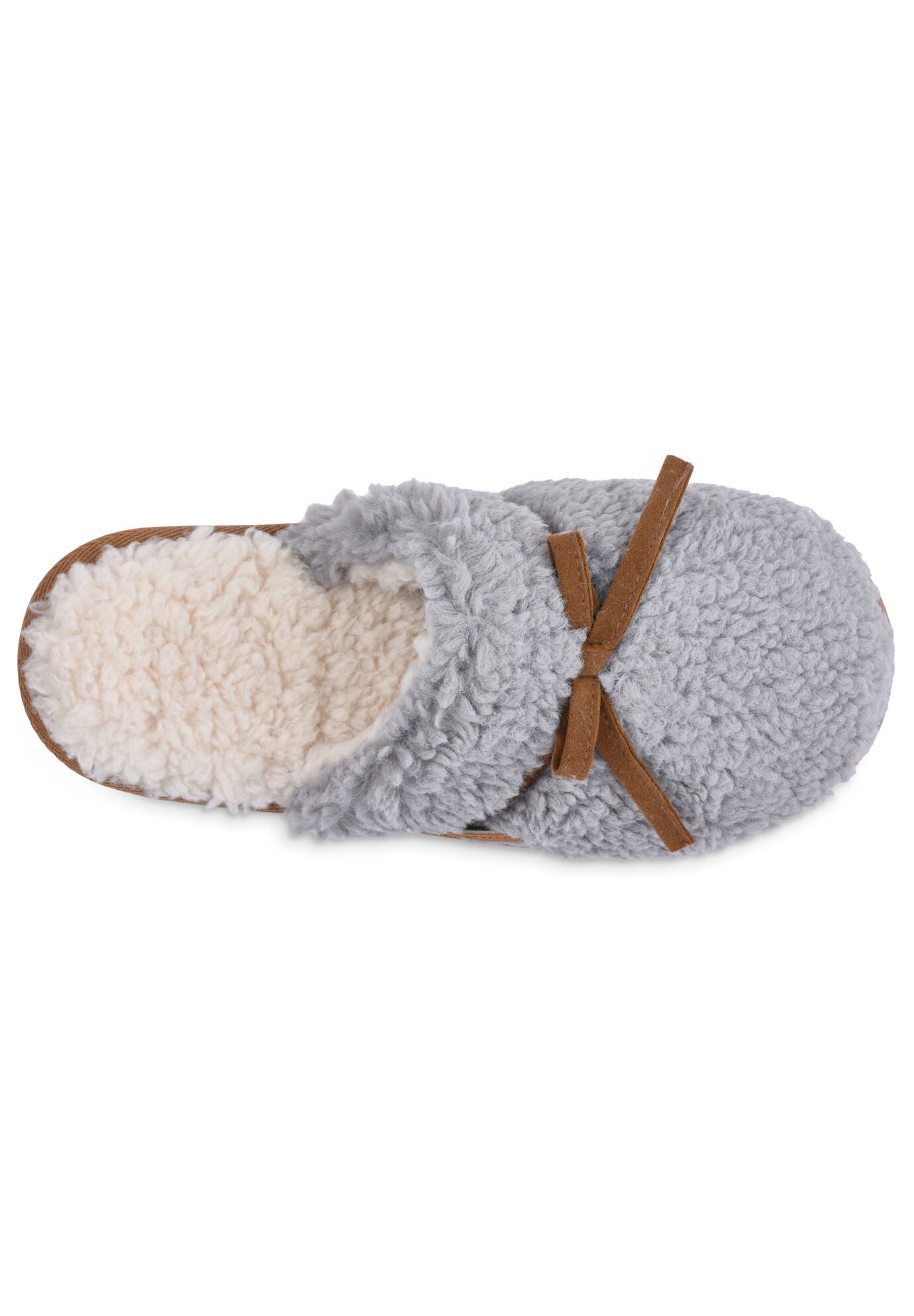 Faux Suede Scuff Slipper with Berber Tie, Grey | Catherines
