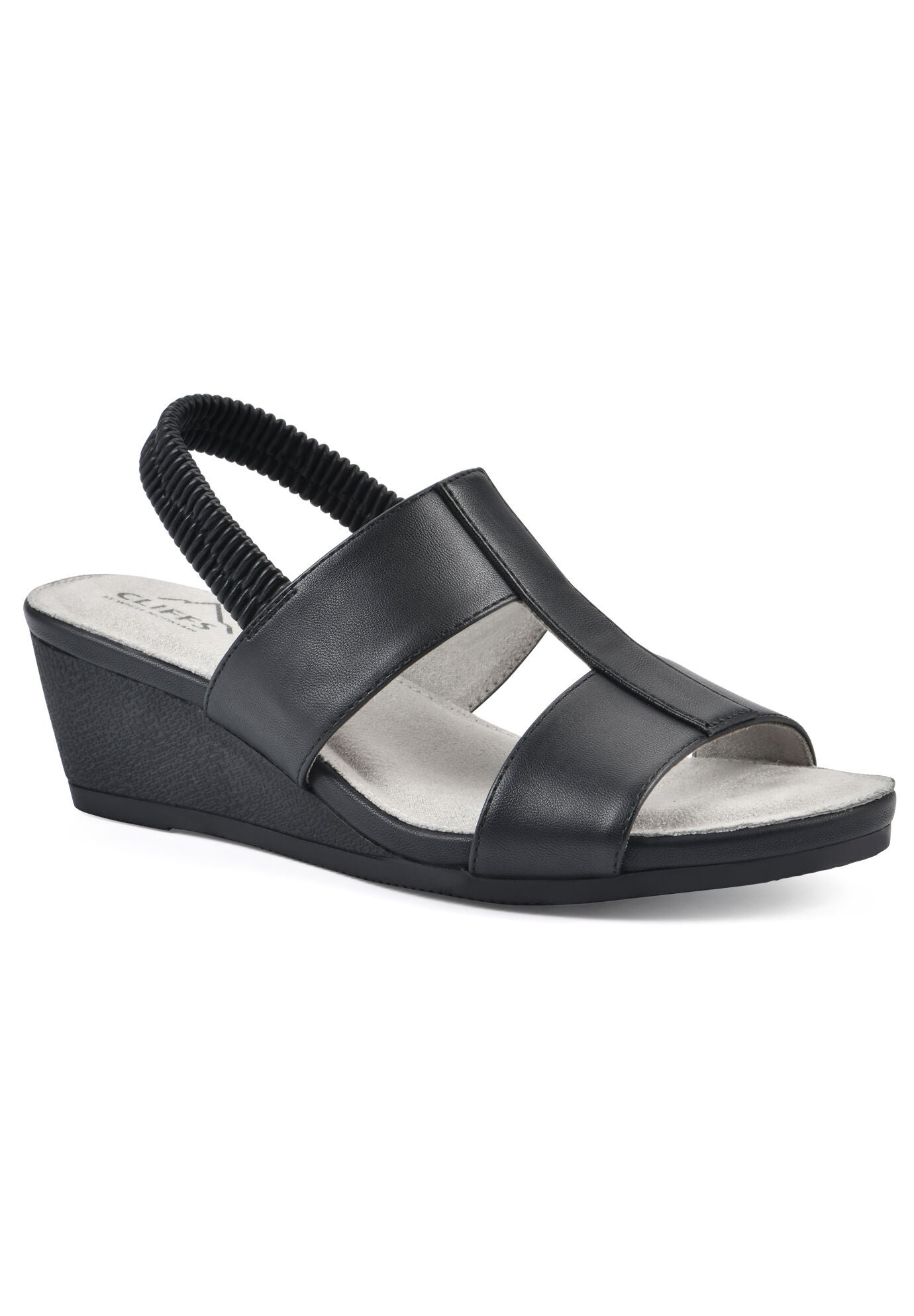 Candea Sandal with Elastic Sling Back, Black Burnished Smooth | Catherines
