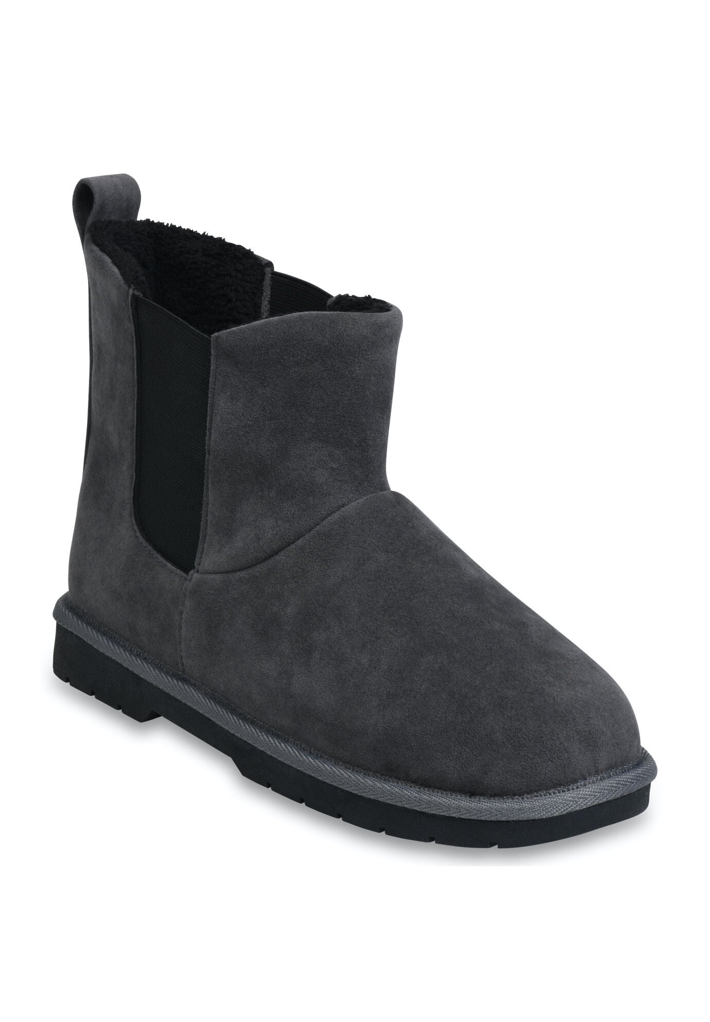 Faux Suede Double Gore Ankle Boot - Water Resistant, Grey | Catherines