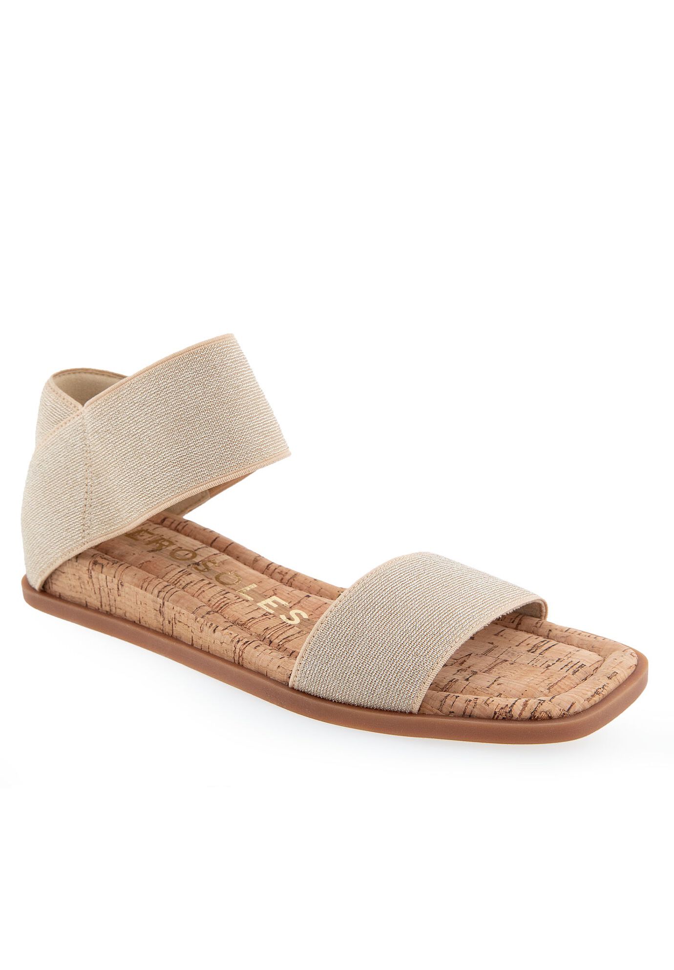 Wide Fit Bente Sandal with Wedge Heel, Soft Gold Elastic | Catherines