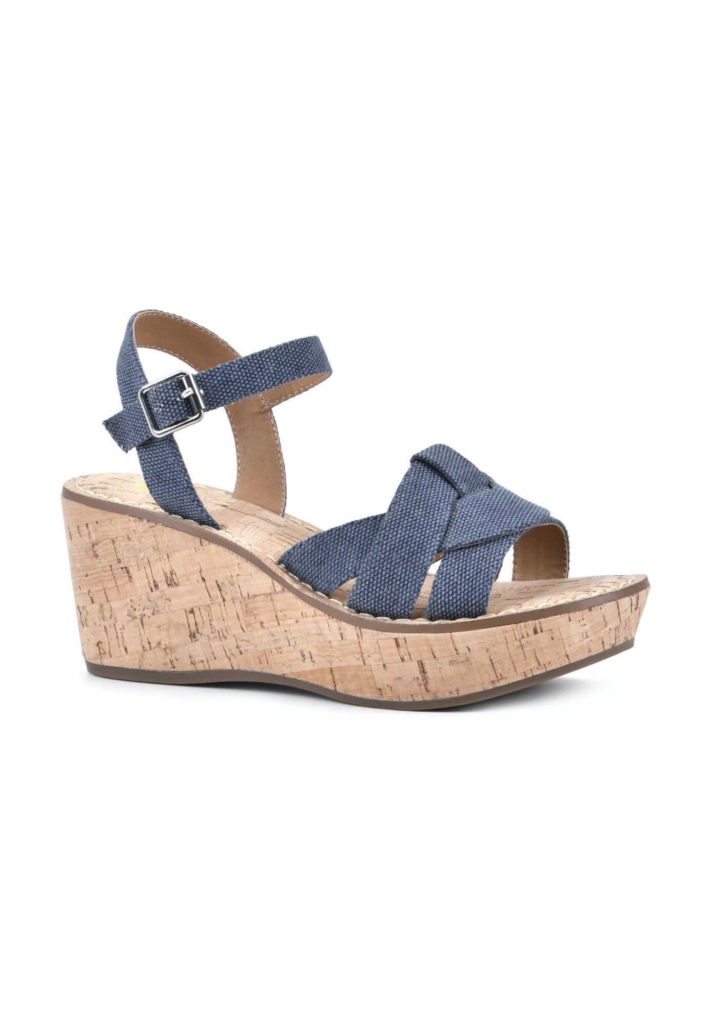 White Mountain Wedge Sandal with Adjustable Strap, 4432139 | Catherines