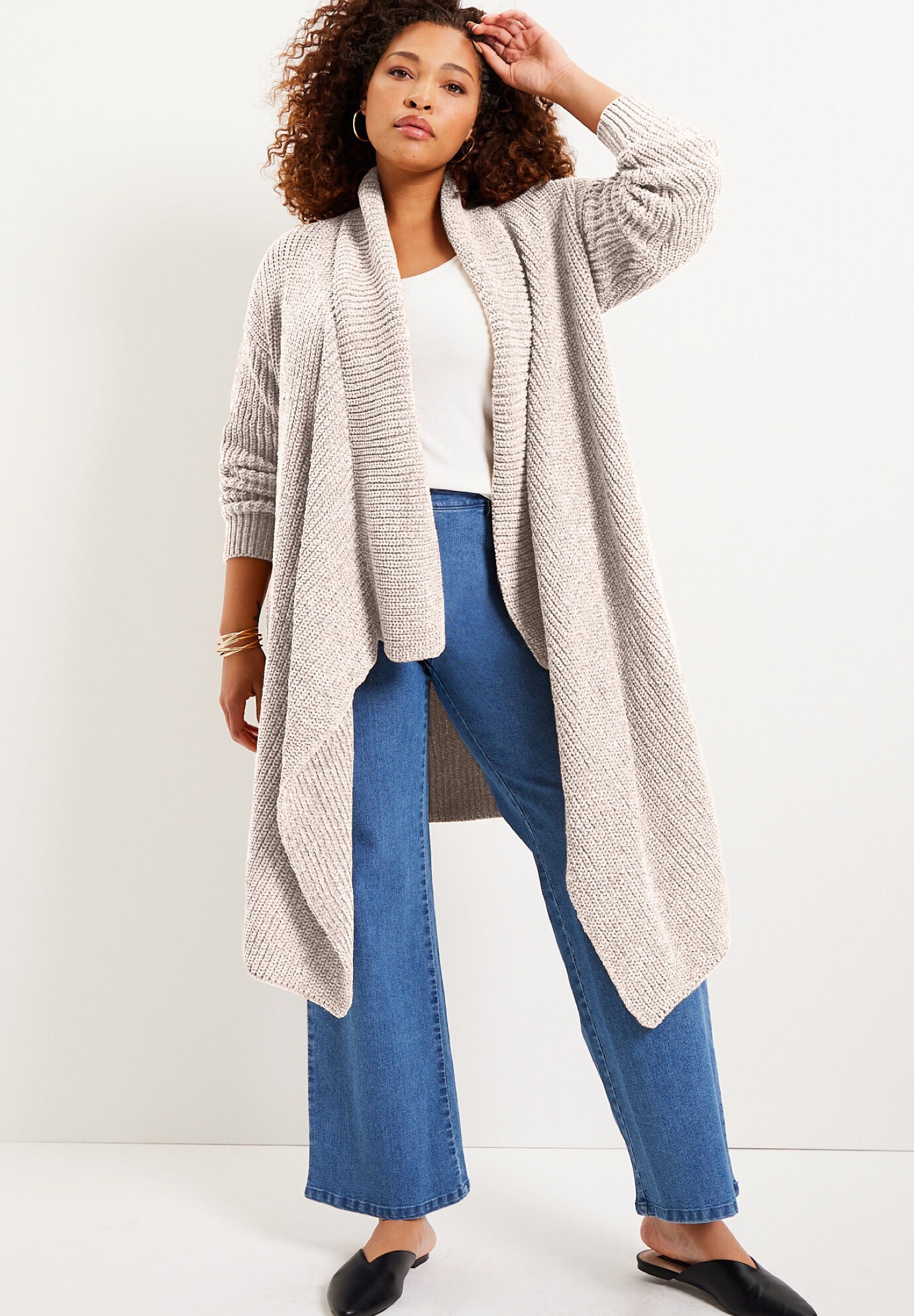Chenille Drape-Front Cardigan | Catherines