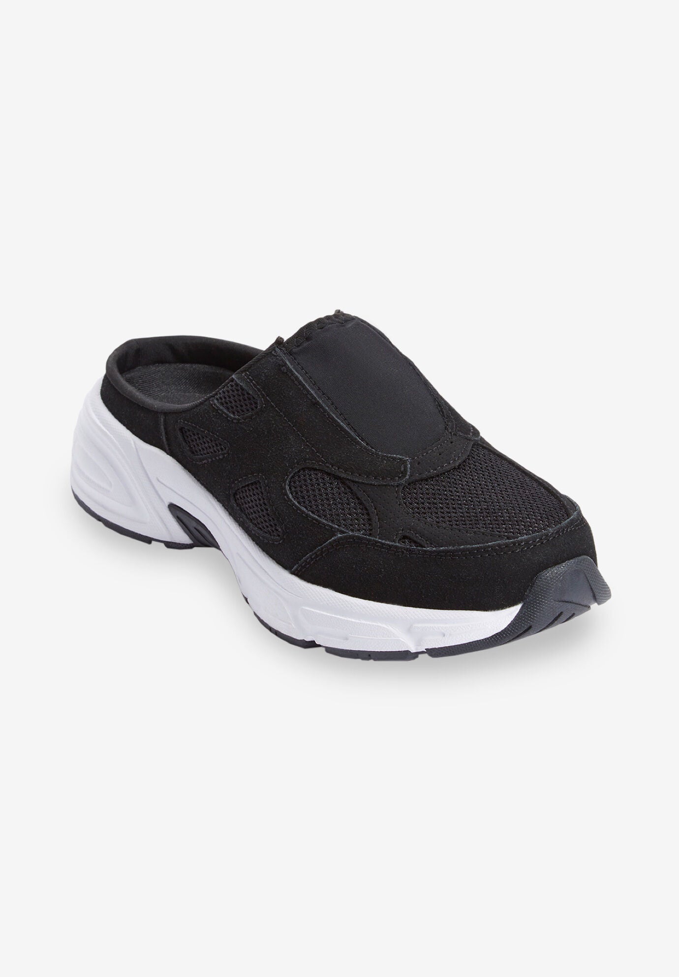 Claude Slip On Sneaker - Leather Suede Walking Shoes, Black | Catherines