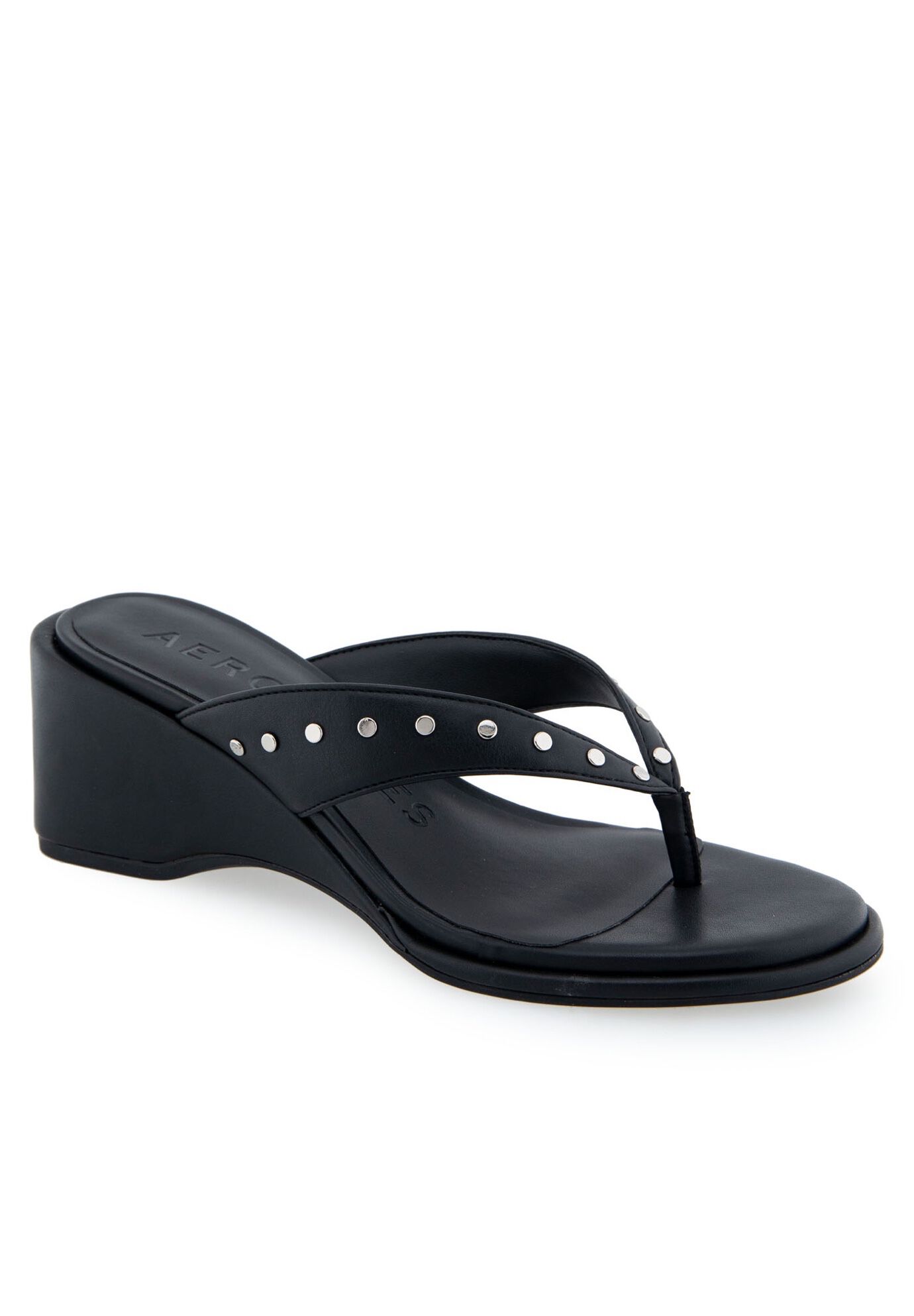 Nero Stud Sandal - Faux Leather Wedge Sandals, Black Combo | Catherines