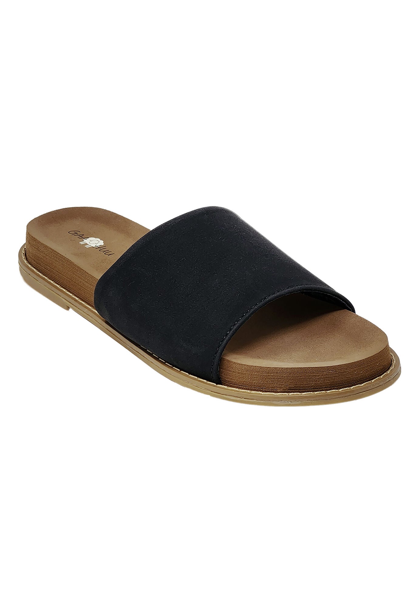 Womens Open Toe Slide Faux Leather Sandals, Black | Catherines