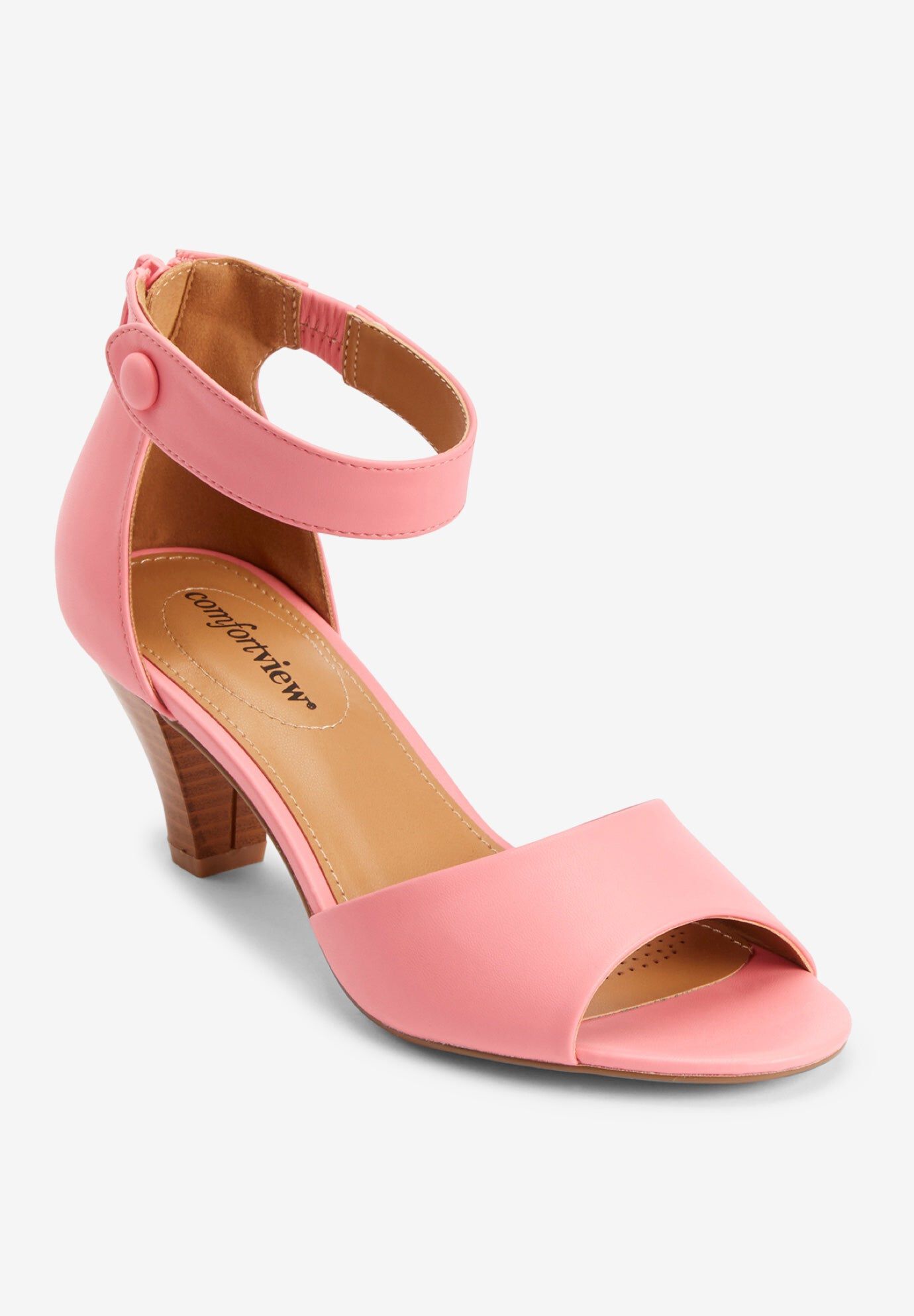Leather Upper Heeled Fallon Sandal, Salmon Rose | Catherines