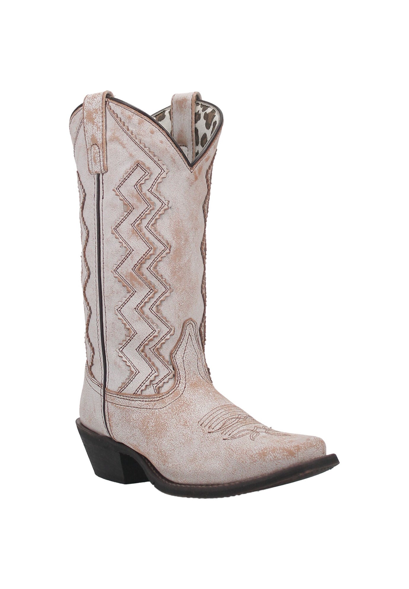 Tall Calf Boot with Cowboy Square Toe, Bone | Catherines
