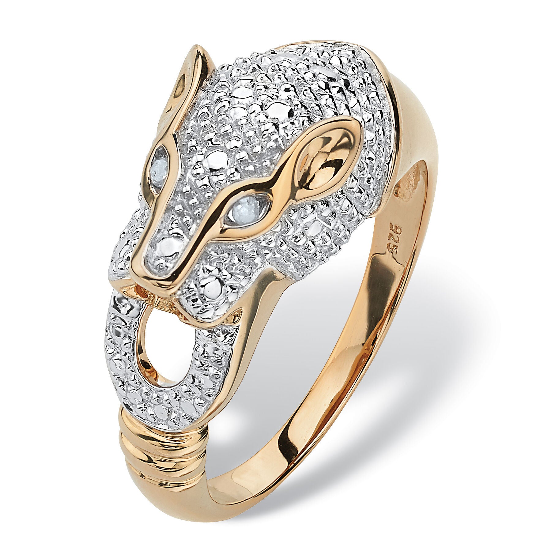 Pave Diamond Accent Panther Ring in Gold-Plated Sterling Silver ...