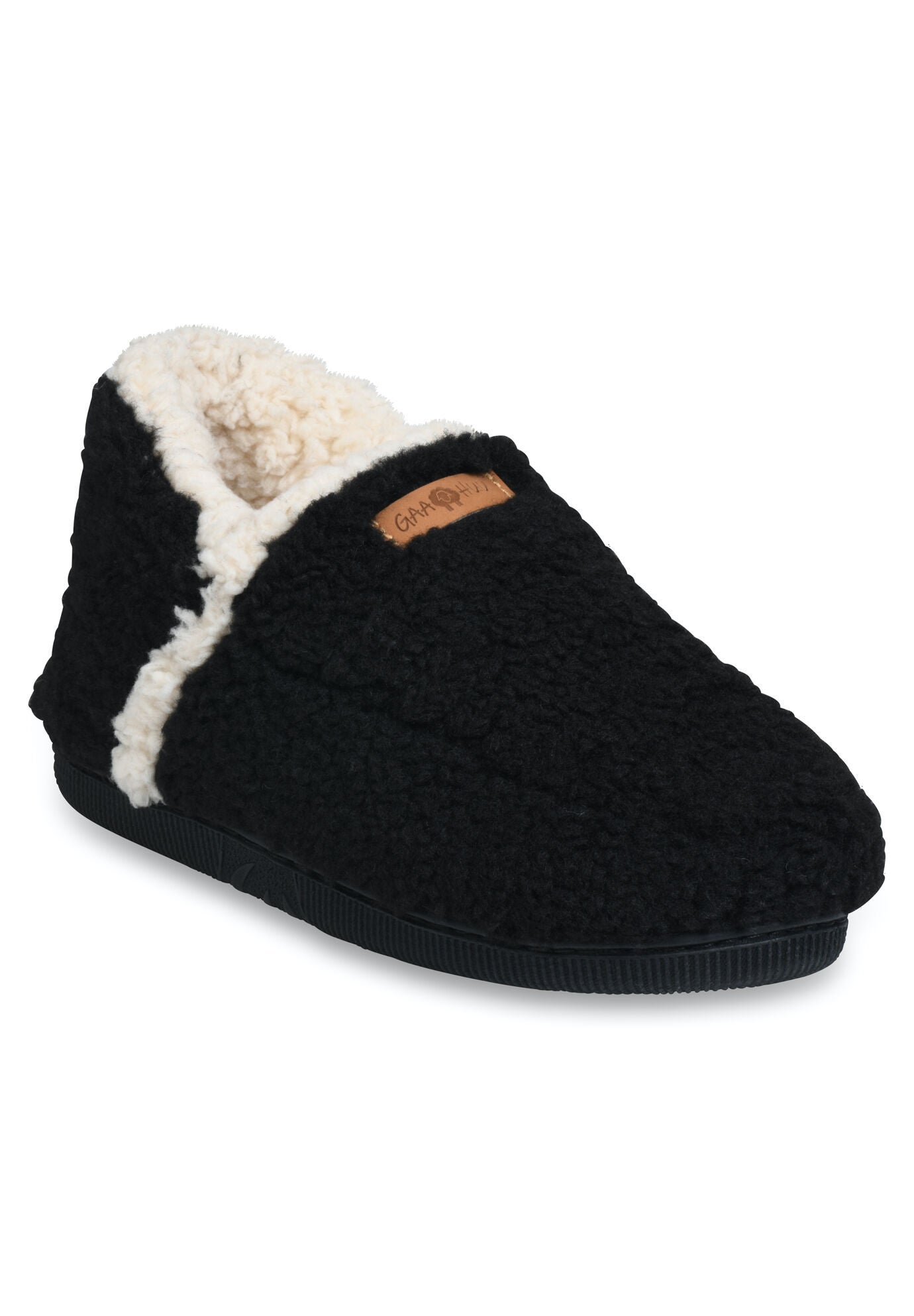 Berber Ankle Boot Slippers with Faux Shearling, Black | Catherines