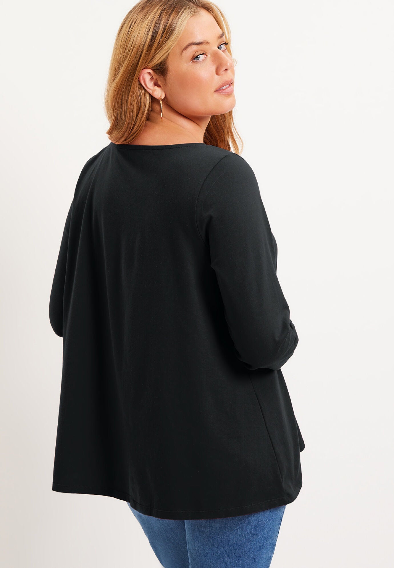 Long-Sleeve Swing Tee for Endless Styling, Heather White Stripe ...