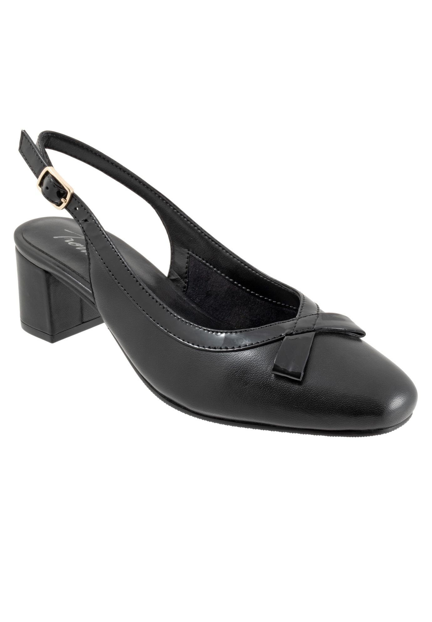 Mid-Heel Dalani Sling Back Pump - Leather Lining, Black | Catherines