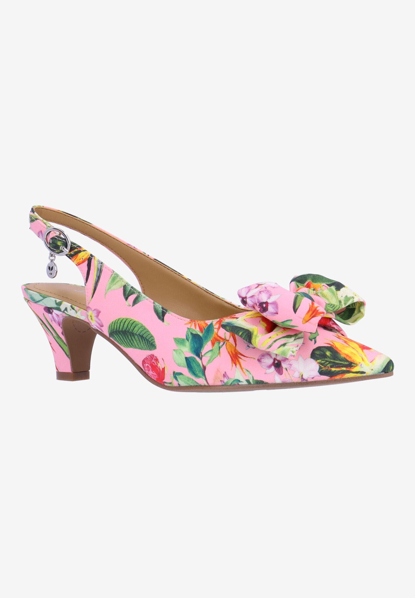 Weslee Pointy Toe Pump with Buckle Closure, Pink Green | Catherines