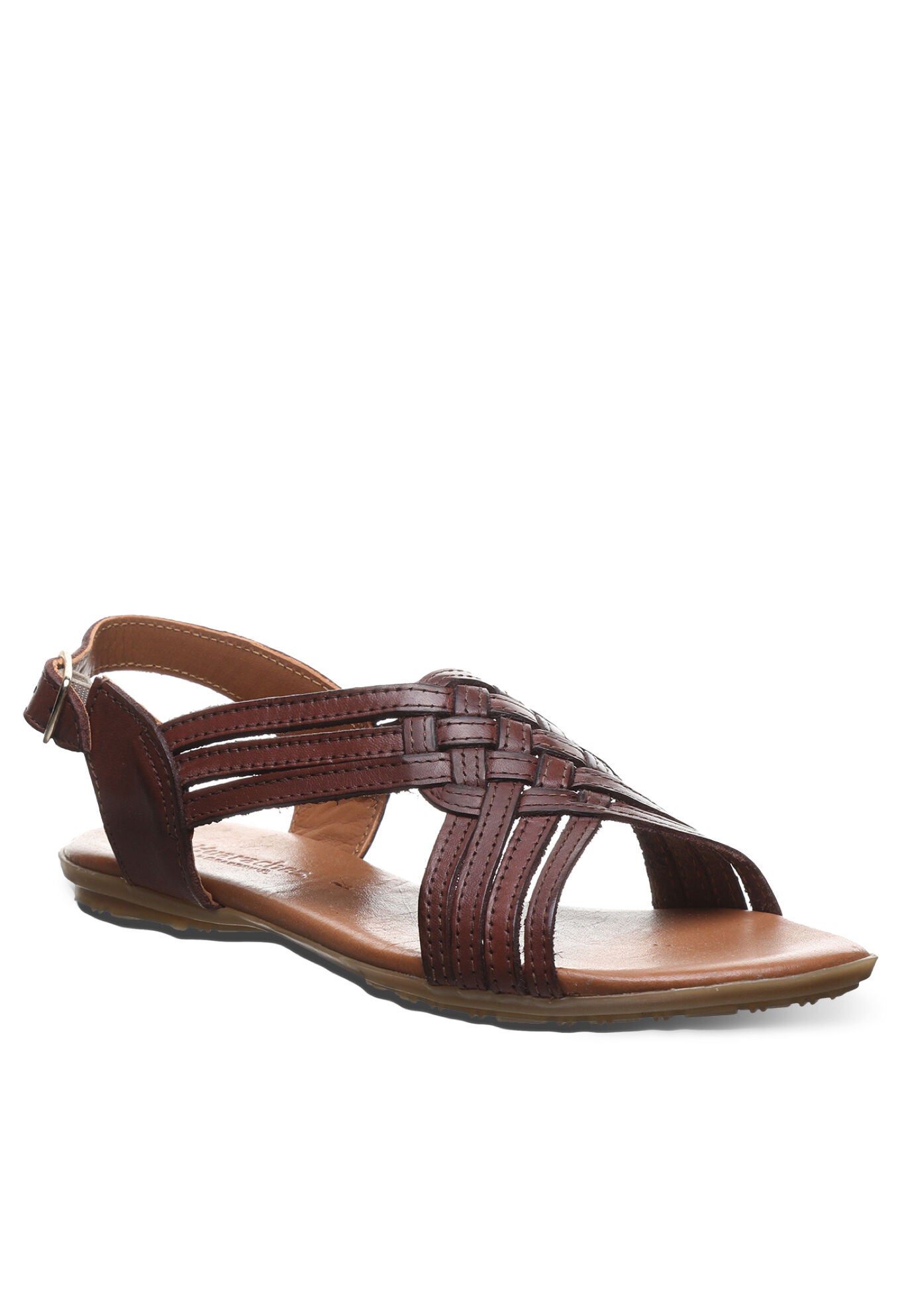 Braided Leather Agate Peep-Toe Sandal, Walnut | Catherines