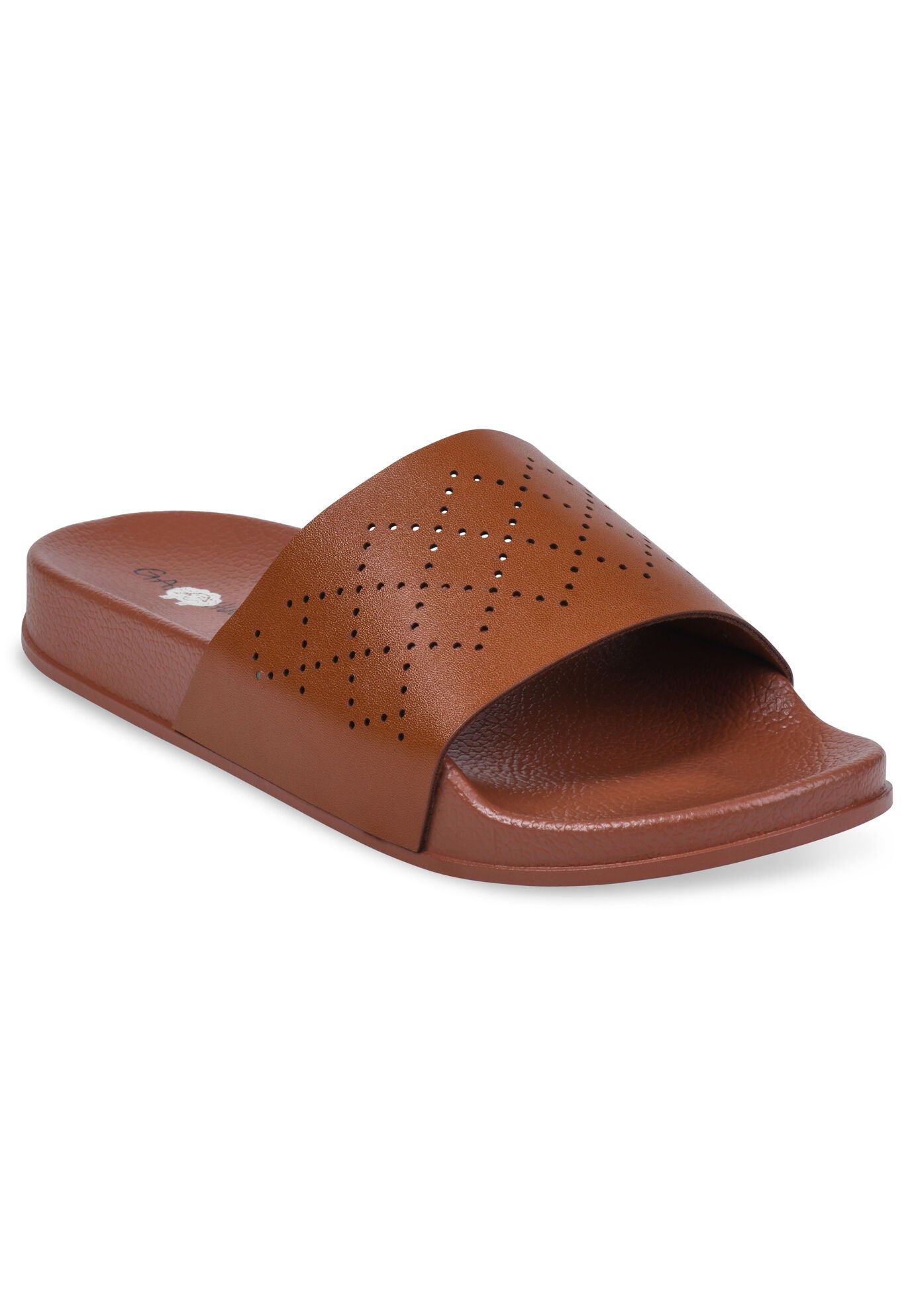 Embossed Pool Slide Sandals with Arch Support, Brown | Catherines