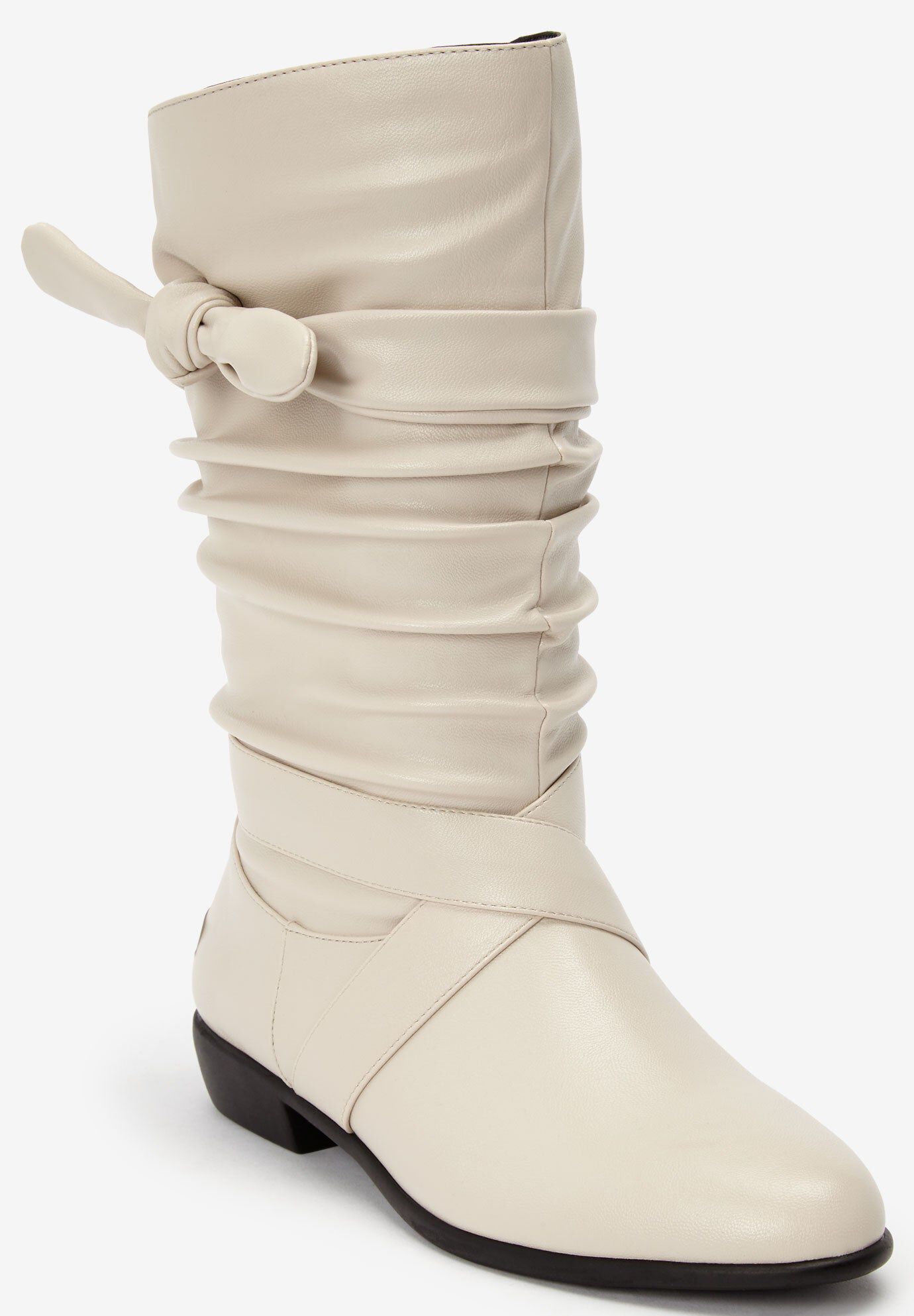 Wide Calf Heather Boot - Faux Leather Favorite, Winter White | Catherines