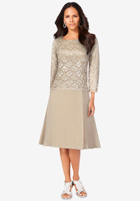 Embellished Lace & Chiffon Dress | Catherines