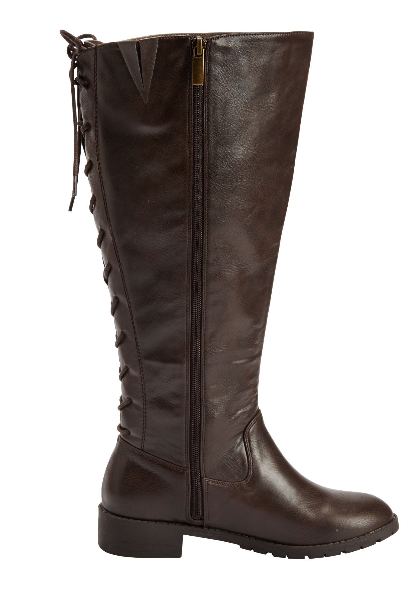 Wide Calf Charleston Boot with Leather-Like Upper, Dark Brown | Catherines