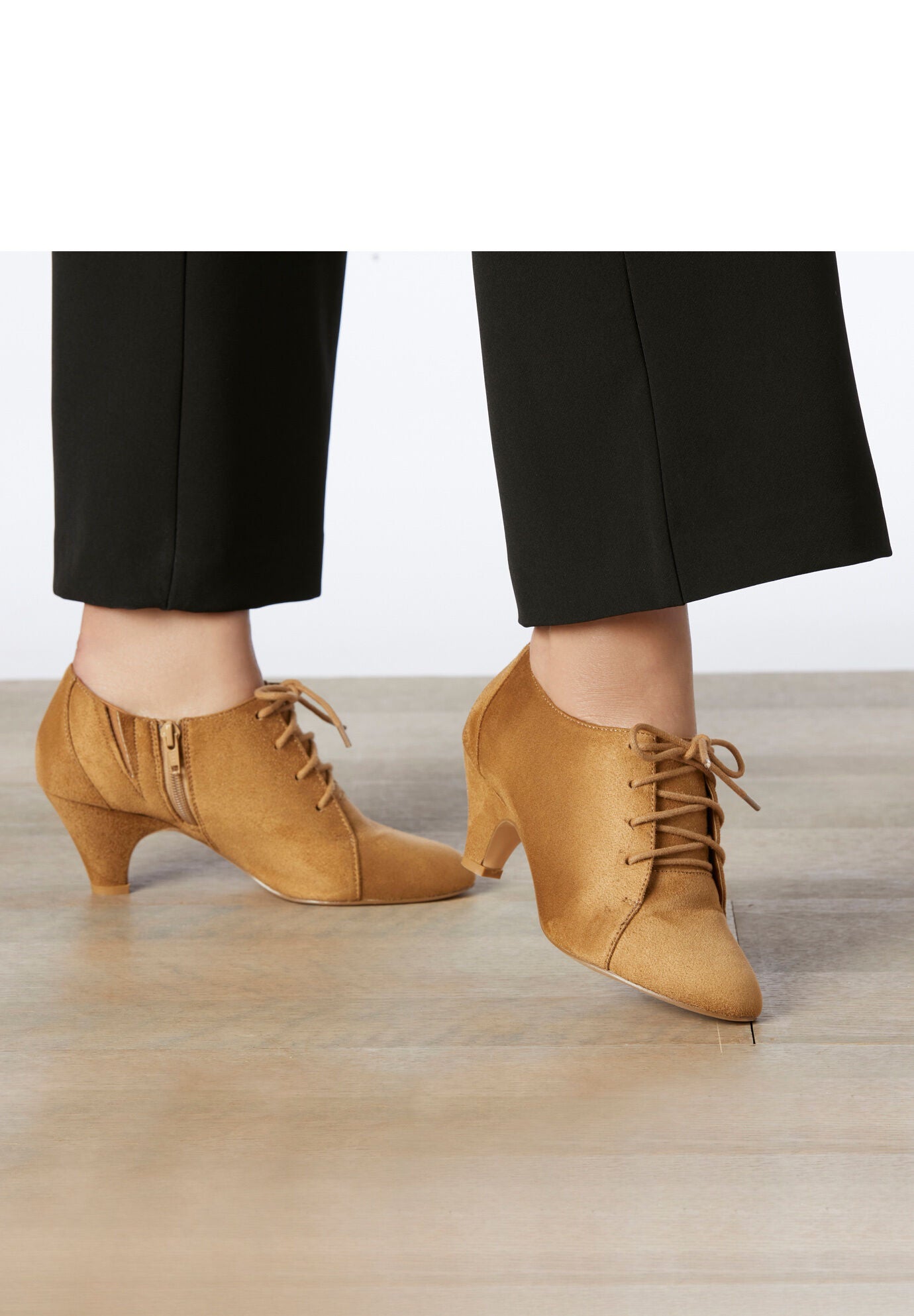 Gracen Shootie with Suede-Like Upper & Tie-Up, Black | Catherines