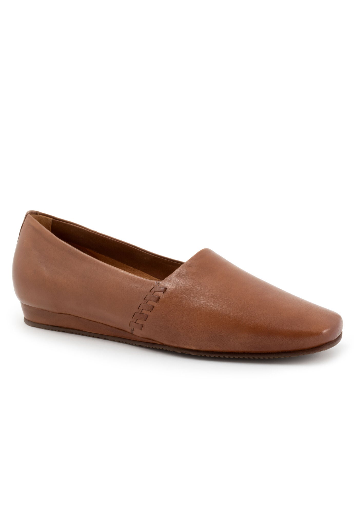 Vale Dressy Flat - Women's Leather Slip-On Loafer, Luggage | Catherines