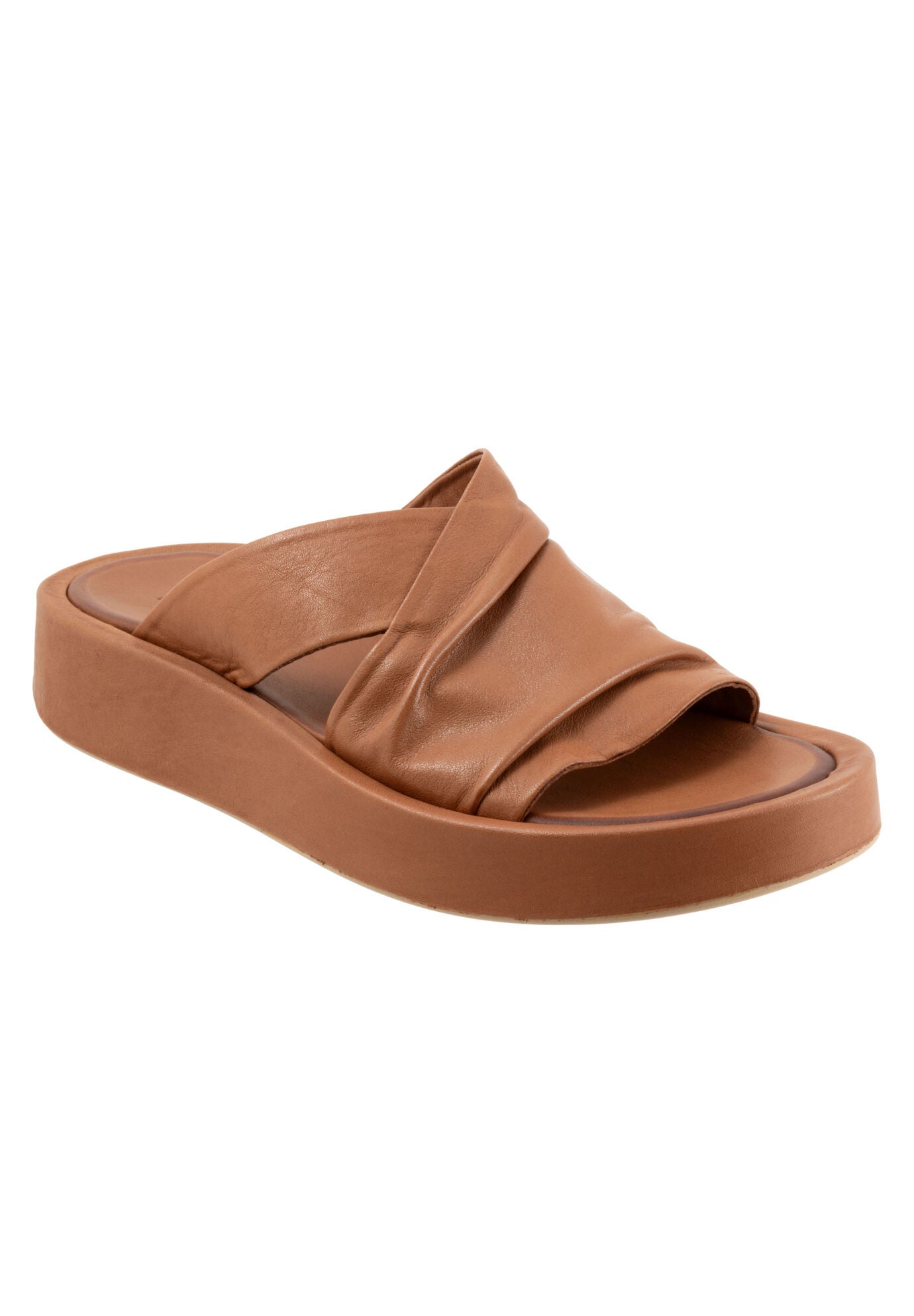 Harper Leather Platform Slide for Women, Tan | Catherines